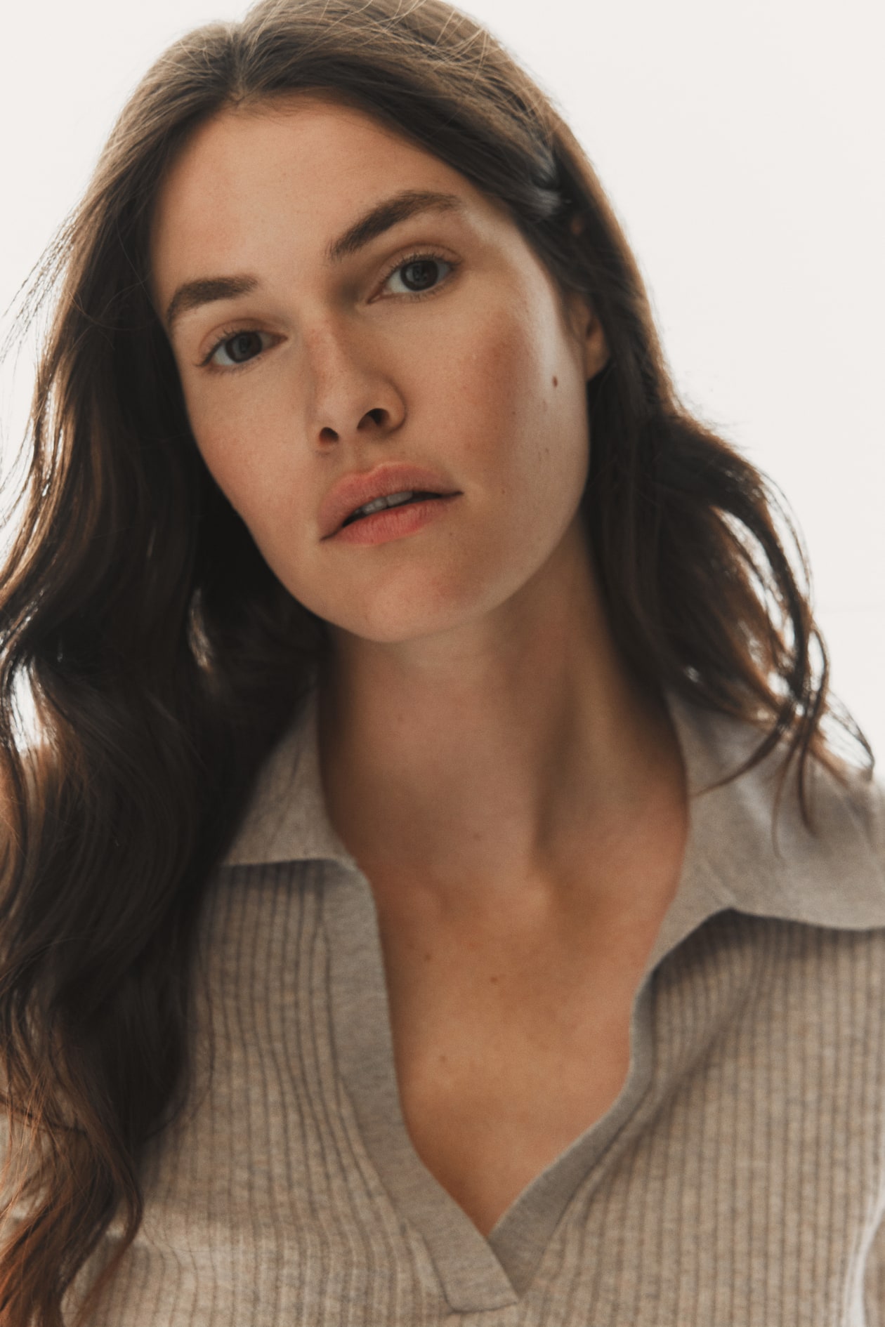 Women's Beige marl Rib-knit polo shirt | H&M GB