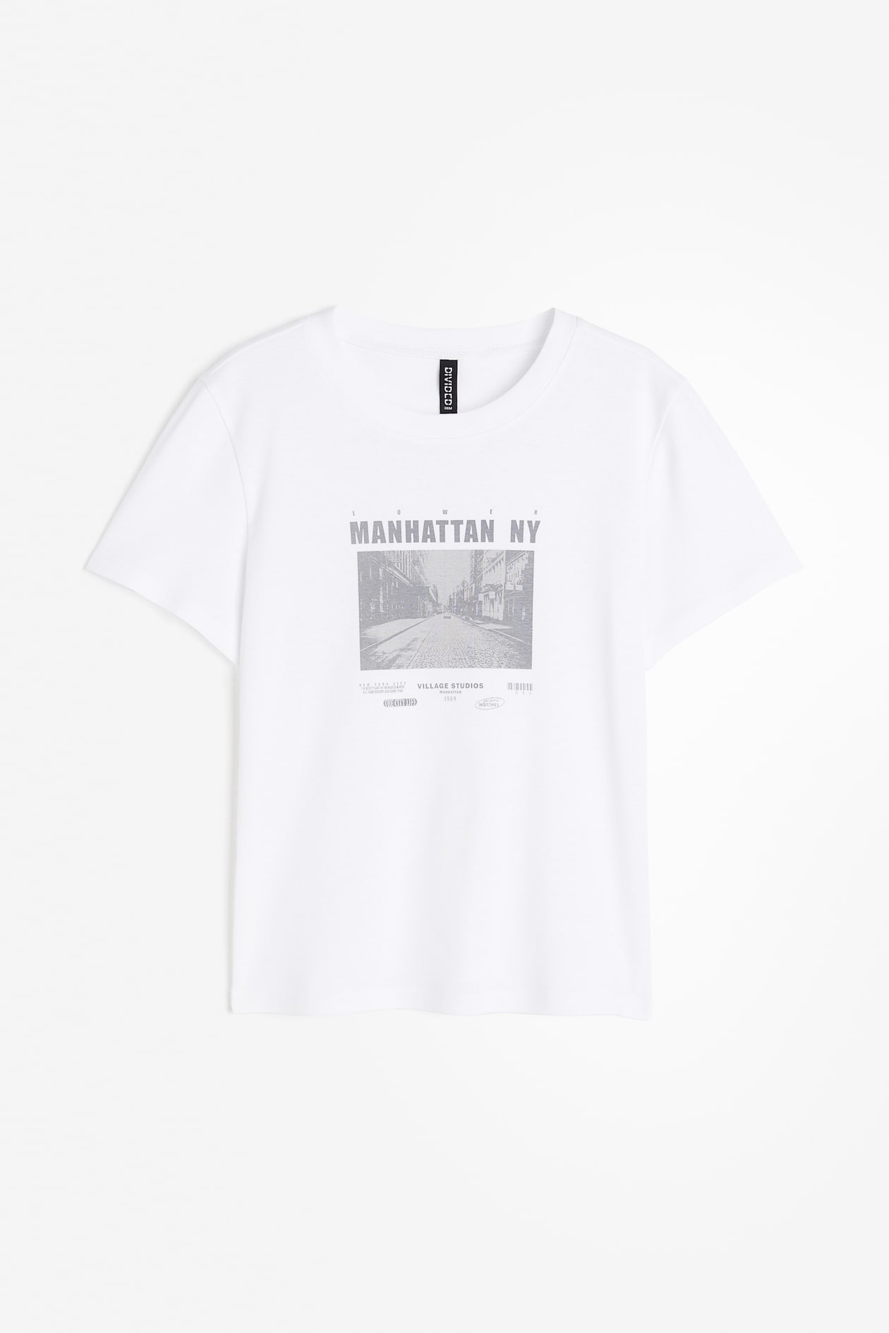 Fitted Cotton Tee - White/Manhattan - Ladies | H&M AU