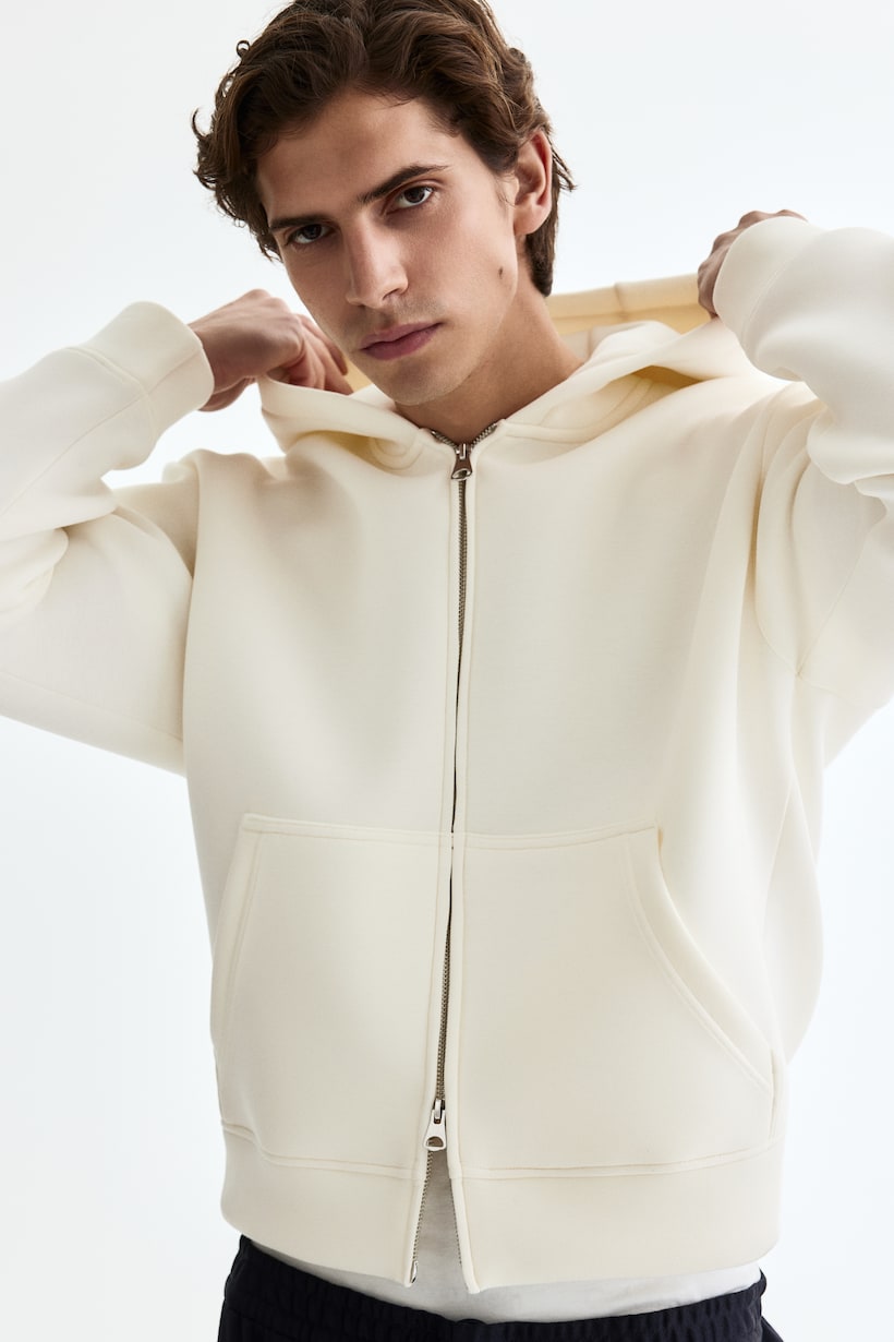 Men’s Cream Loose-Fit Scuba Hooded Jacket | H&M US