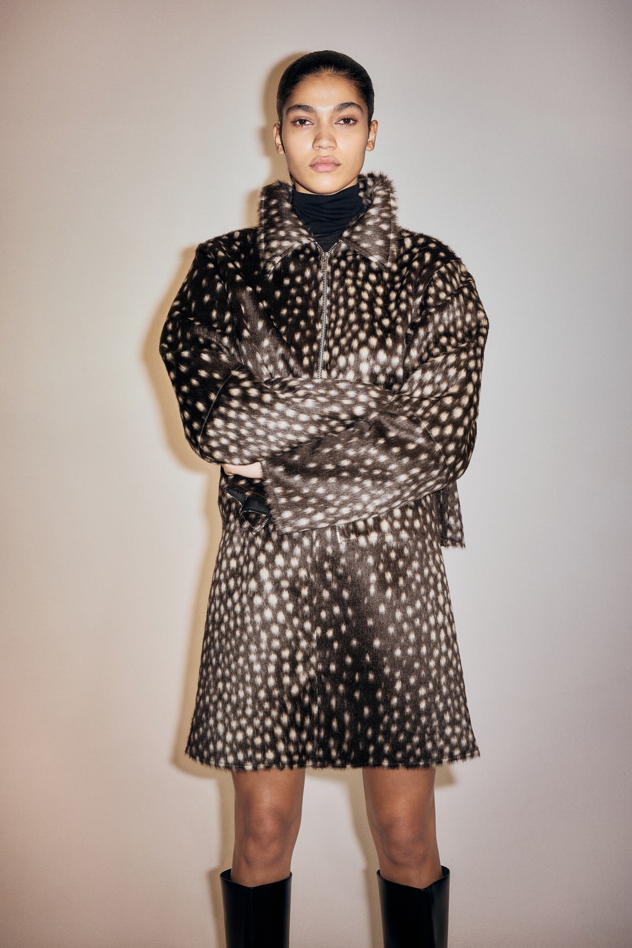 Women's Dark brown/Spotted Fuzzy jacket | H&M GB