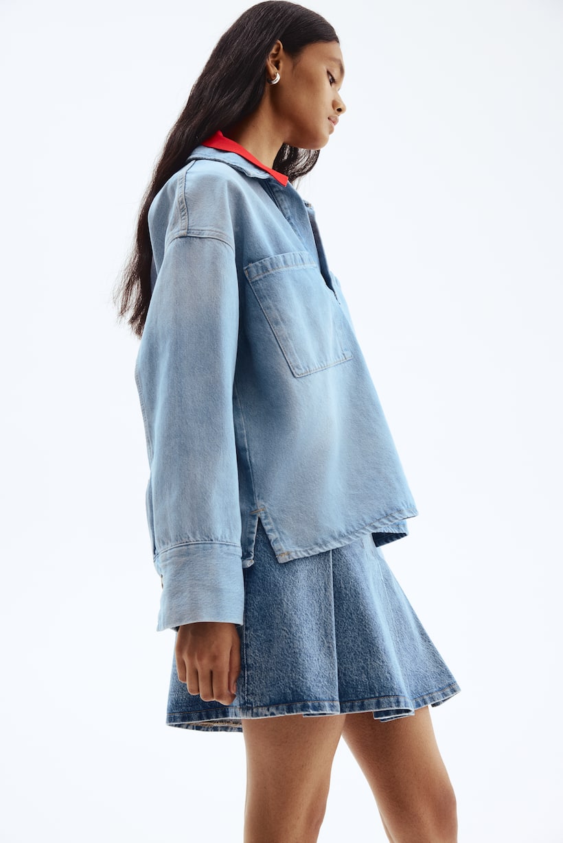 Women's Light denim blue Oversized Pullover Denim Shirt | H&M US