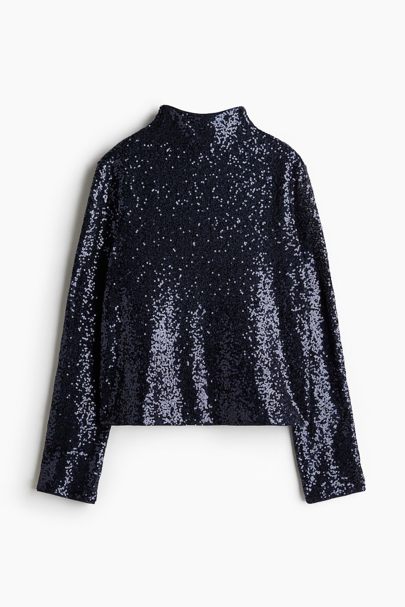 Women's Navy blue Sequined turtleneck top | H&M GB