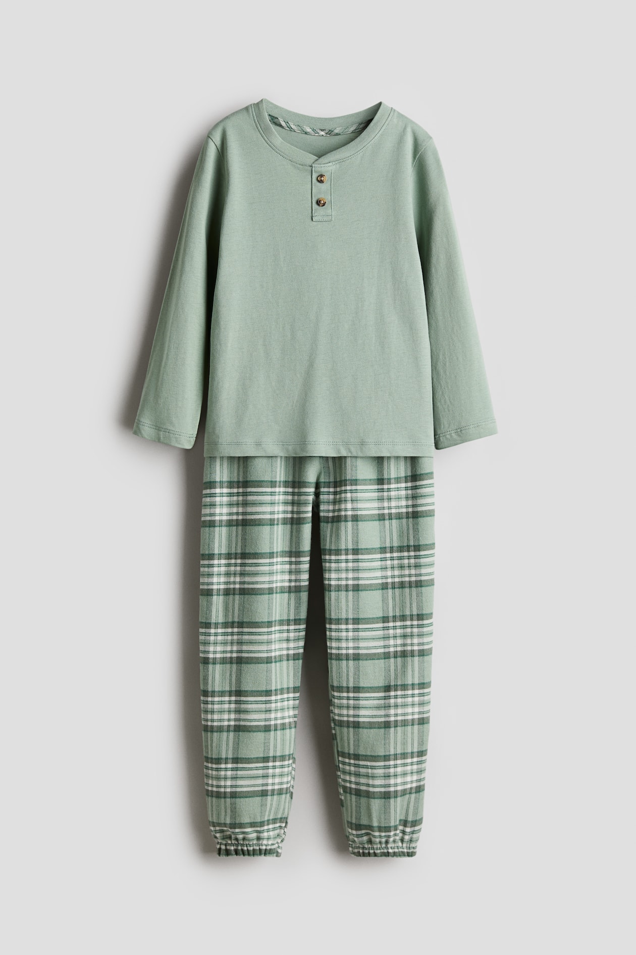 Cotton pyjamas - Dusty green/Checked - Kids | H&M GB