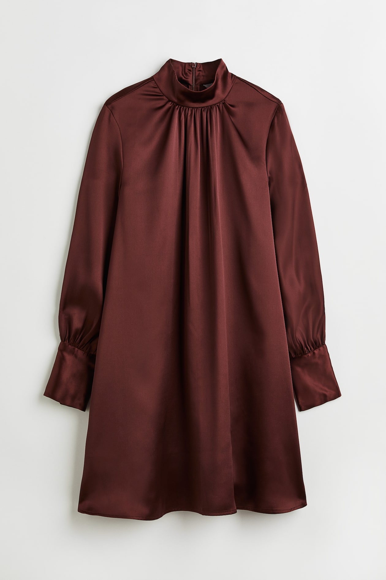 Satinkleid - Langarm - Kurz - Dunkelbraun - Ladies | H&M AT