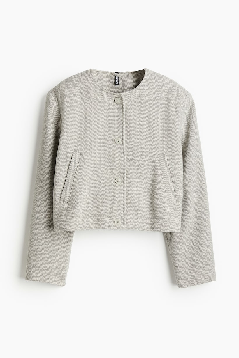 Shoulder-pad jacket - Cream/Herringbone-patterned - Ladies | H&M GB
