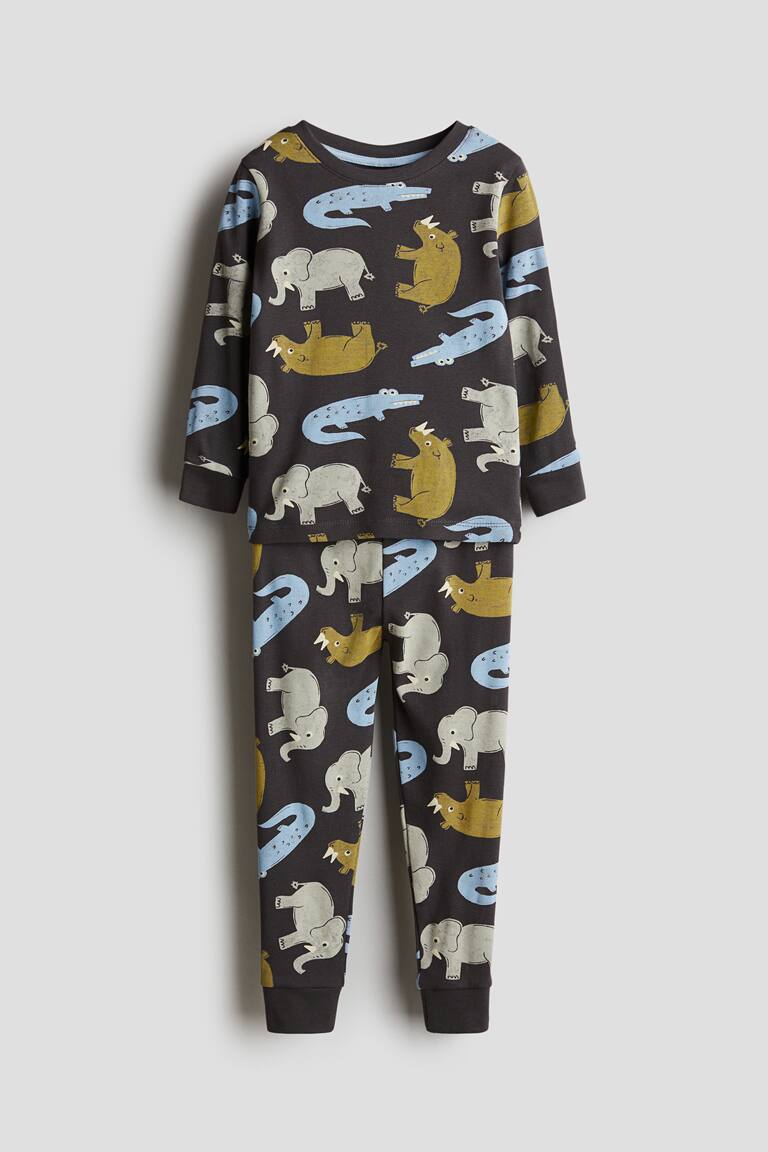 Dark gray/crocodiles Snug Fit Cotton Jersey Pajamas for kids | H&M CA