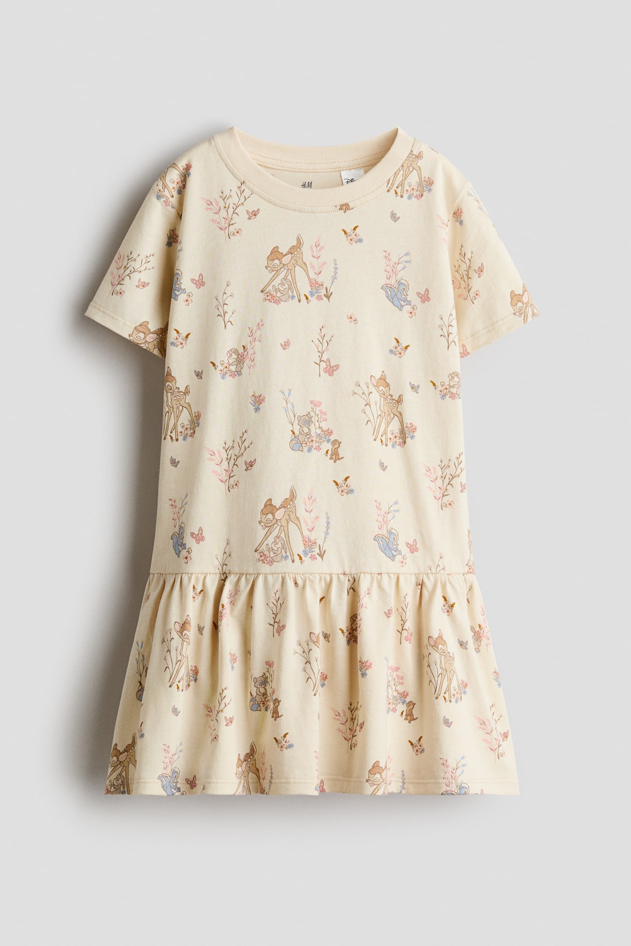Light beige/Bambi Printed cotton jersey dress for kids | H&M IN