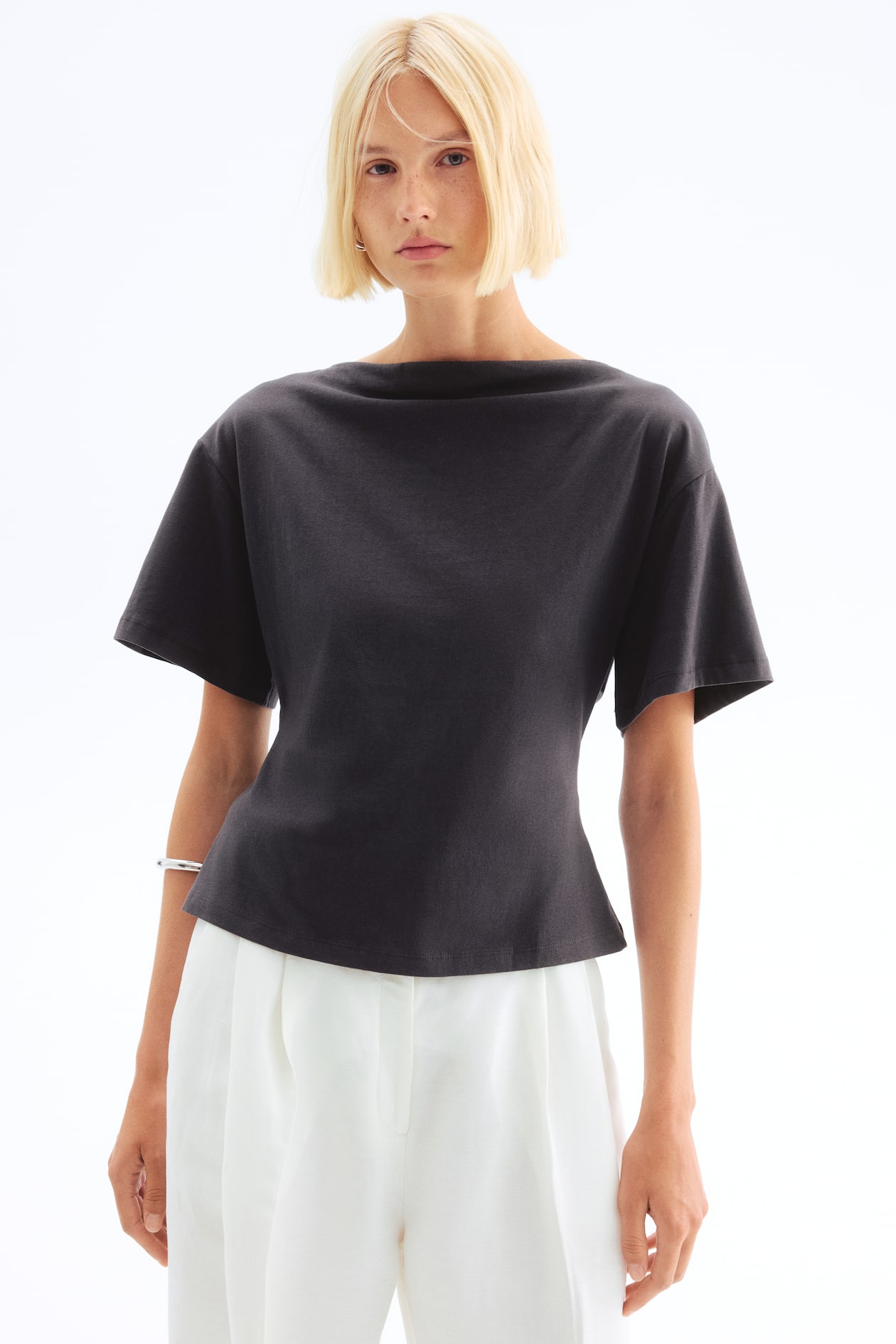 Women's Dark gray Boat-Neck Cotton Top | H&M CA