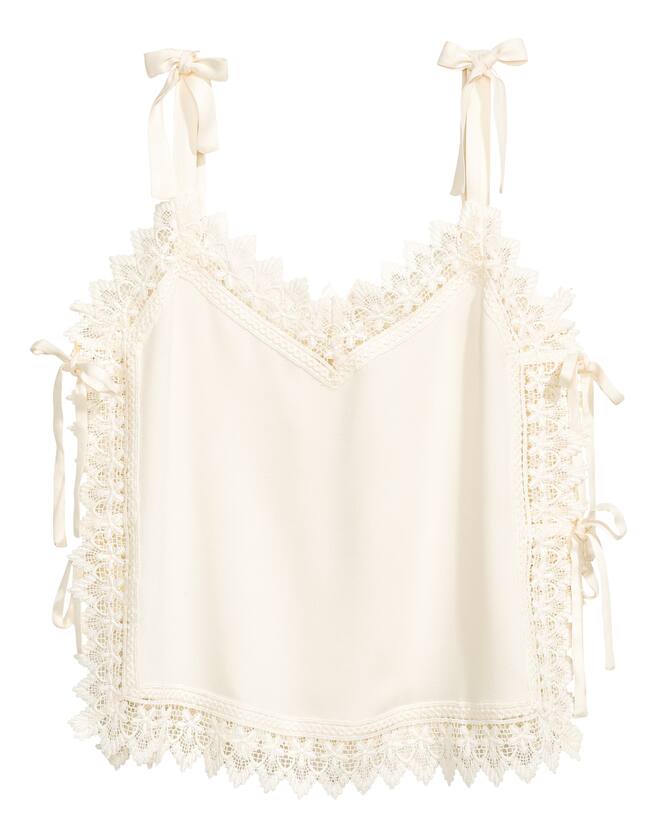 Strappy top with lace - Natural white - Ladies | H&M GB