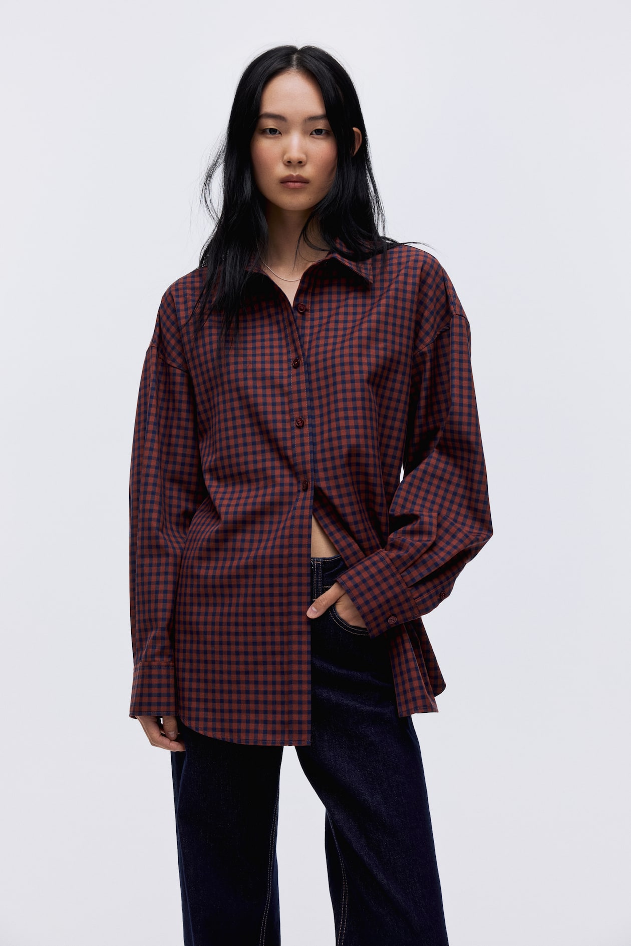 Women's Red/gingham check Pleated Shirt | H&M CA