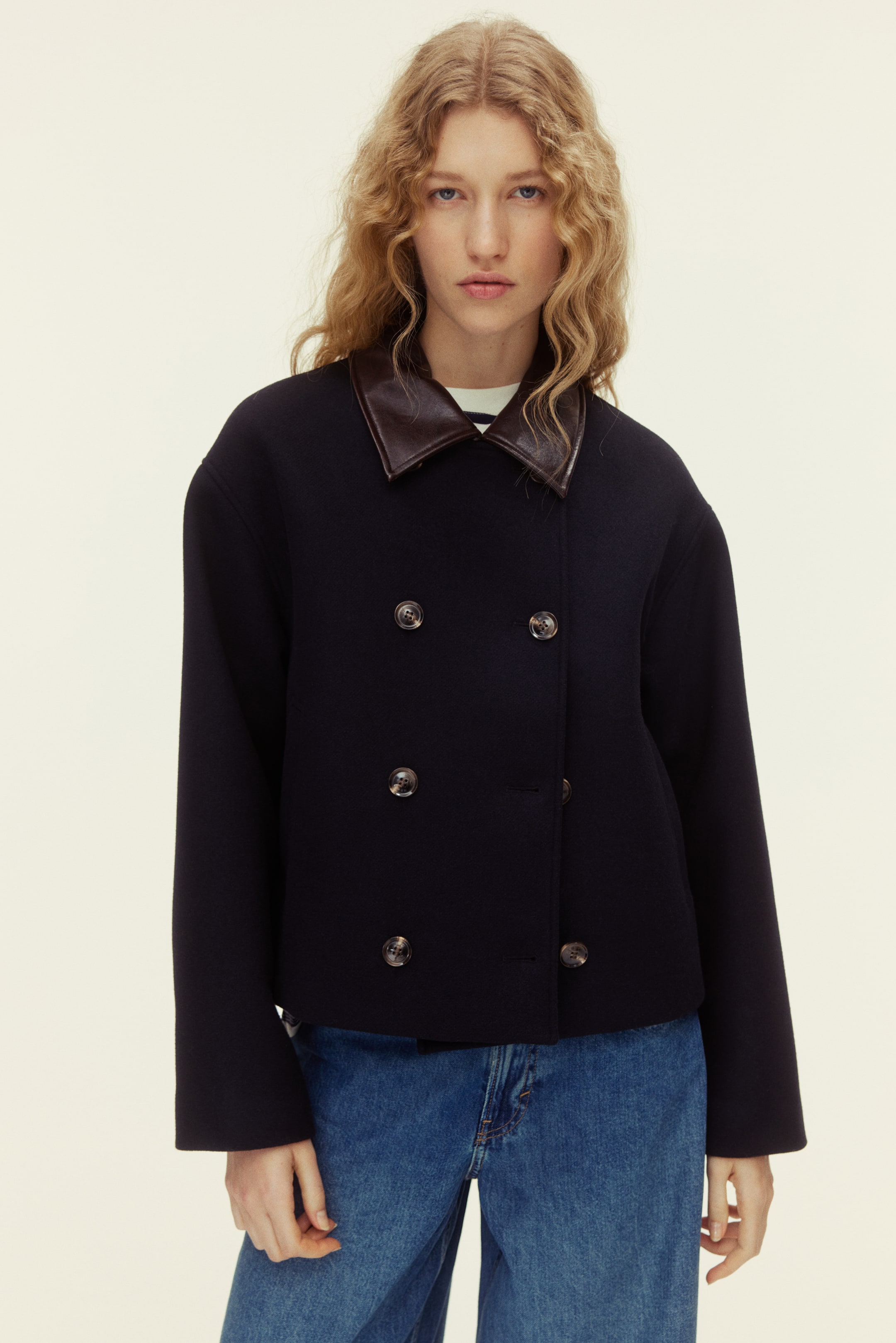 Women's Navy blue Wool-Blend Pea Coat | H&M CA