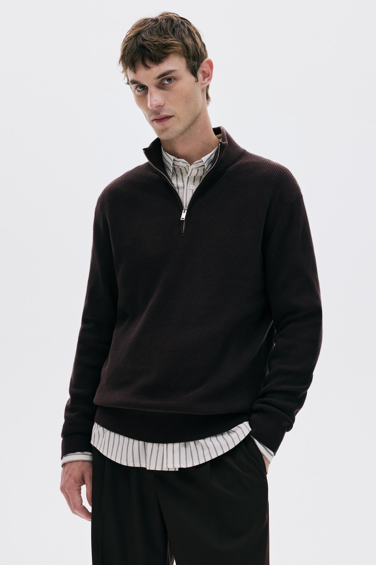 Men’s Brown Regular Fit Zip-top jumper | H&M IN