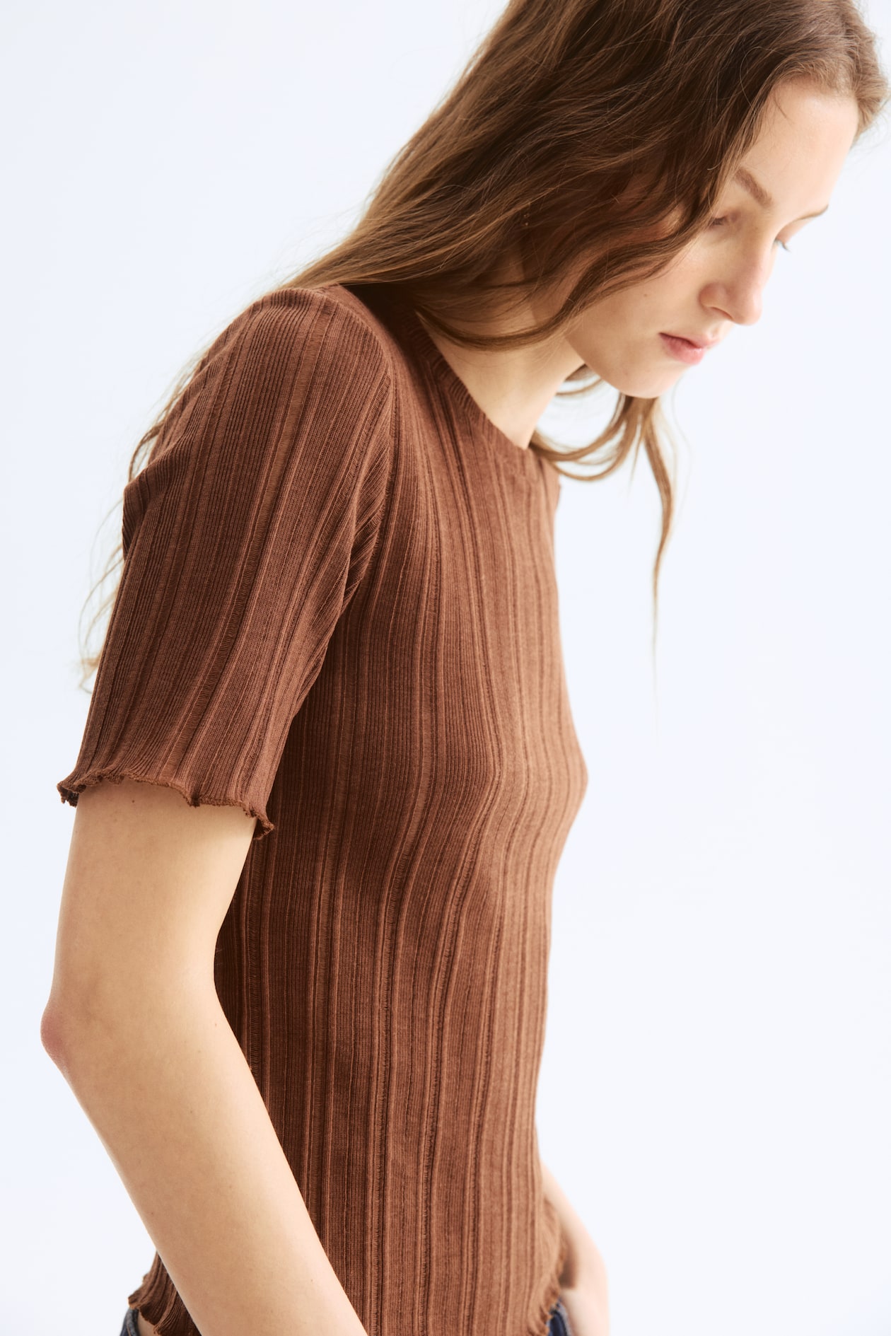 Women's Brown Rib-Knit Top | H&M CA