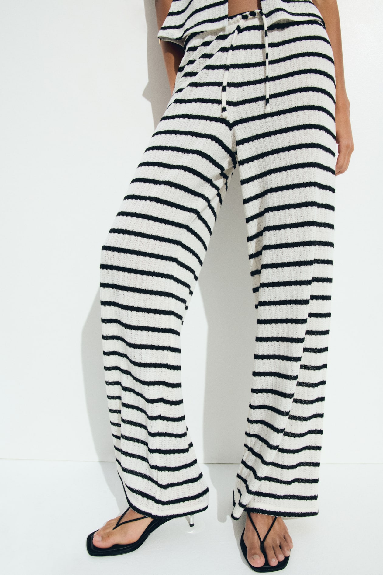 Women's White/striped Knit Drawstring Pants | H&M US