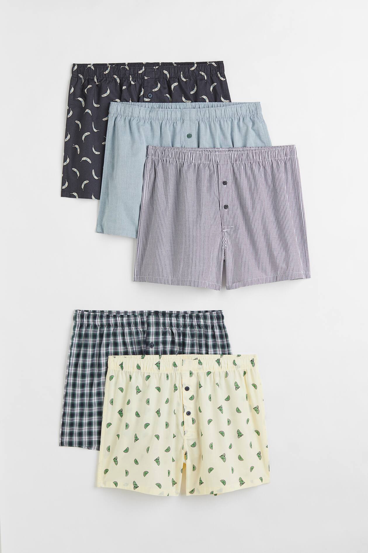 Men’s Dark blue/Bananas 5-pack woven cotton boxer shorts | H&M GB