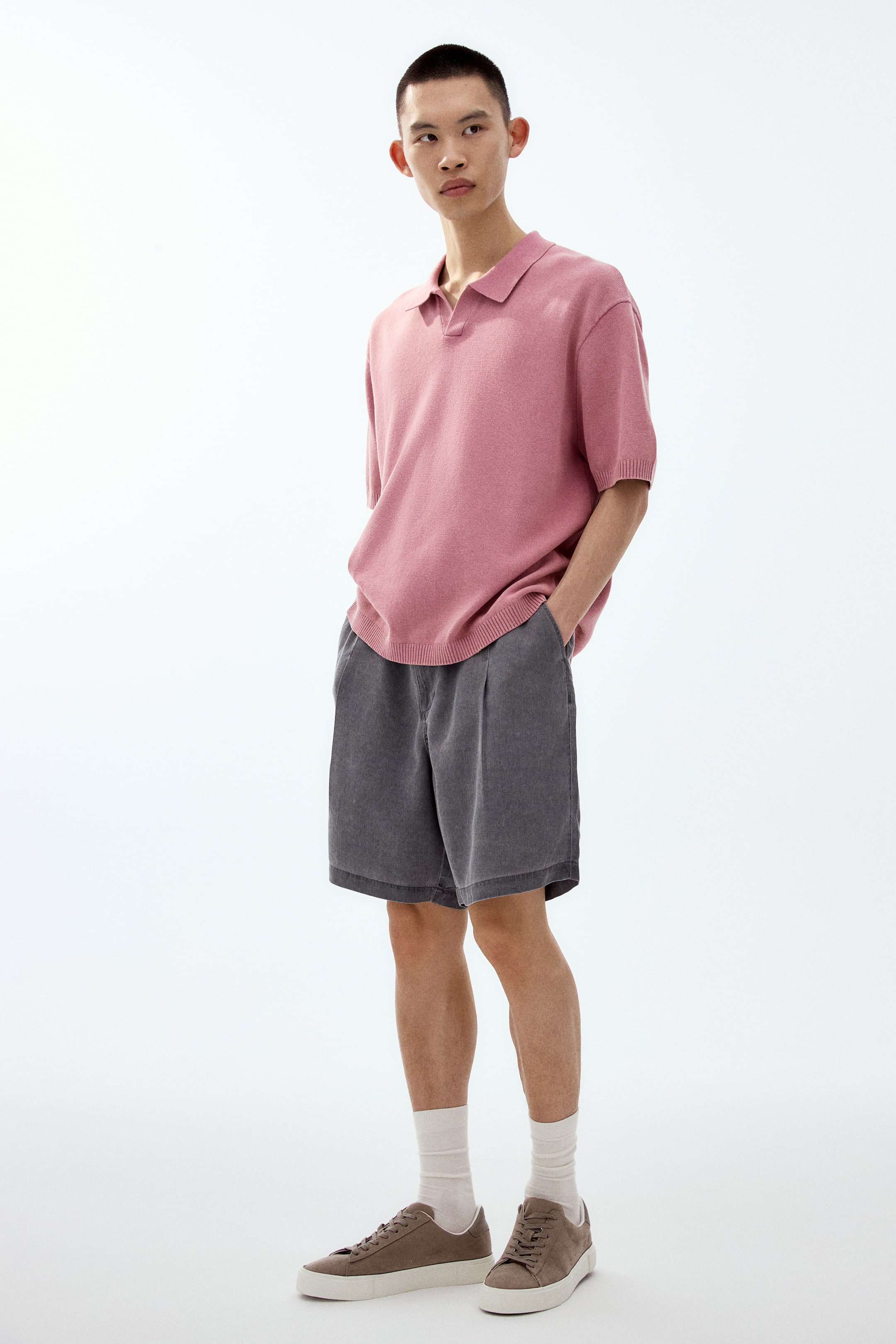 Loose Fit Knitted polo shirt - Dark pink - Men | H&M HK