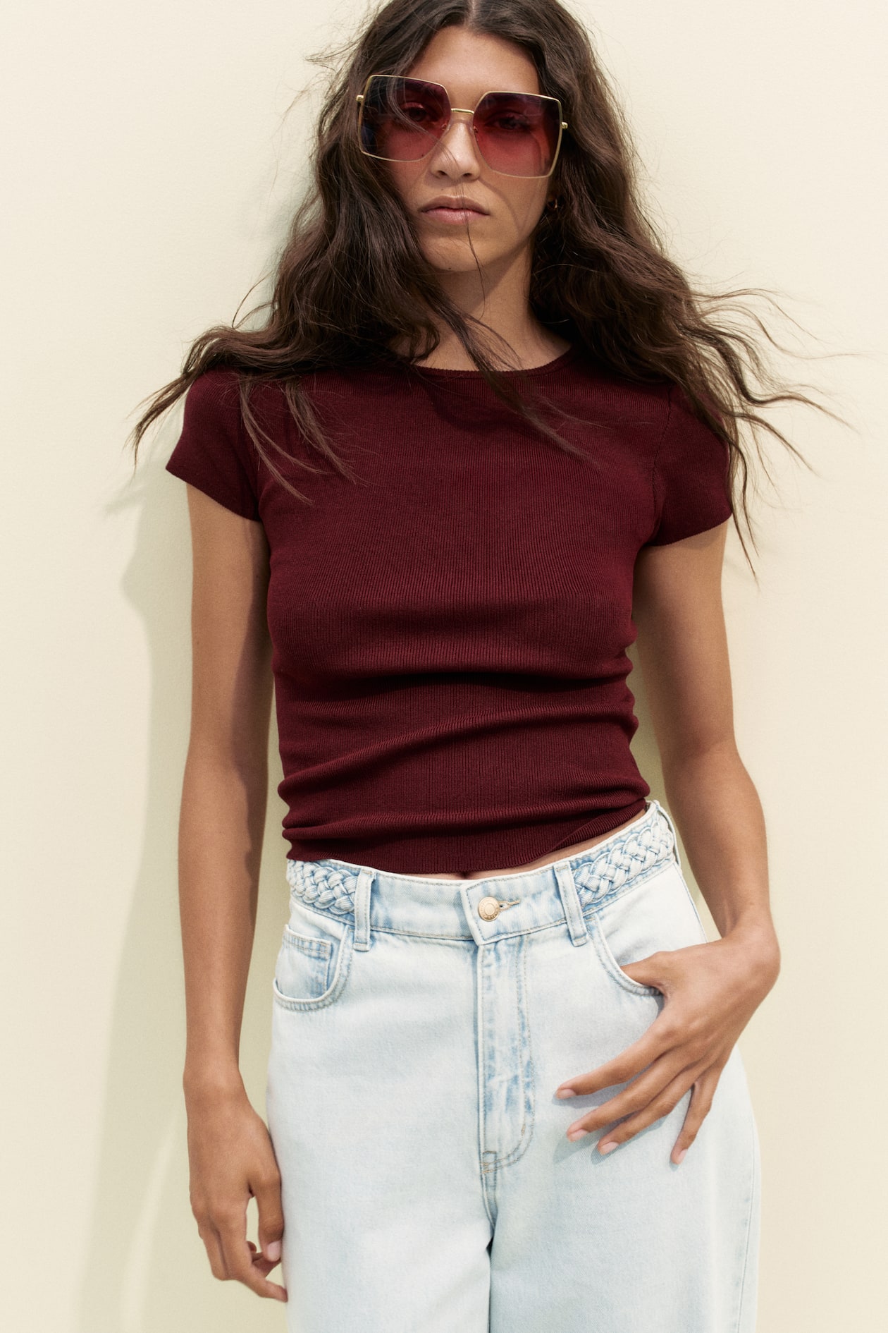 T-shirt en maille fine - Bordeaux - FEMME | H&M FR