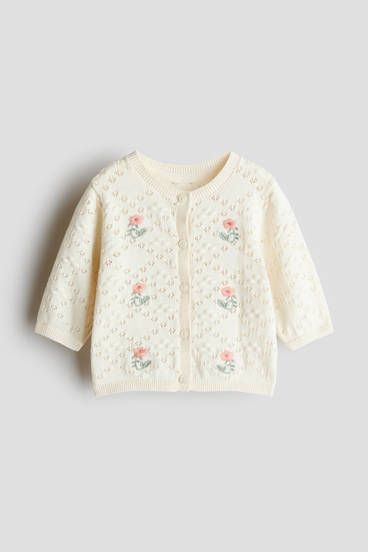 Cream/flowers Pointelle-Knit Cardigan for kids | H&M US