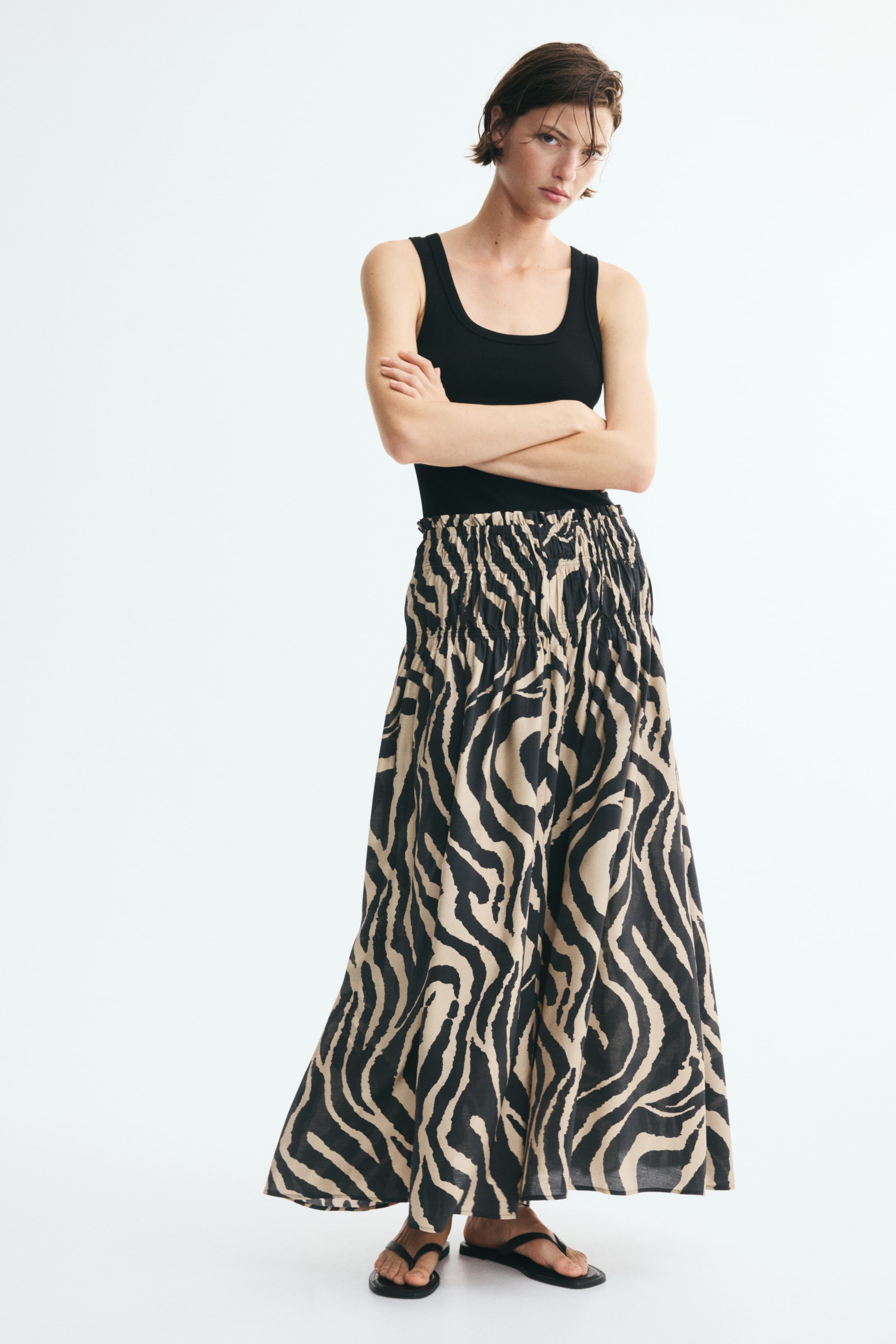 Women's Beige/zebra print Smocked-Waist Skirt | H&M US