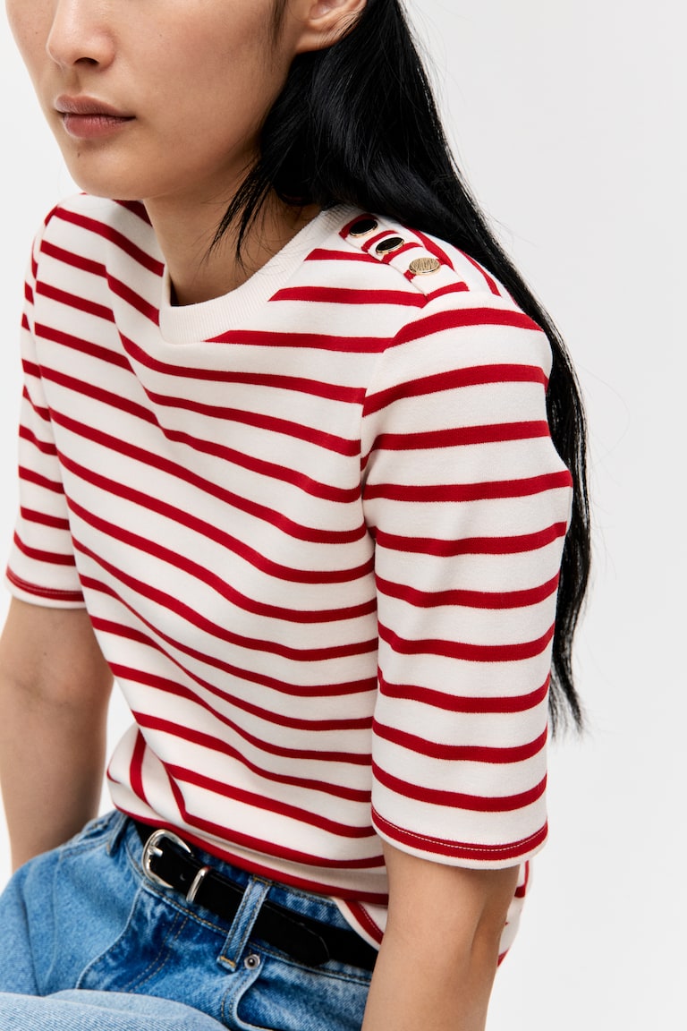 Playera entallada - Blanco/Franjas rojas - Ladies | H&M MX