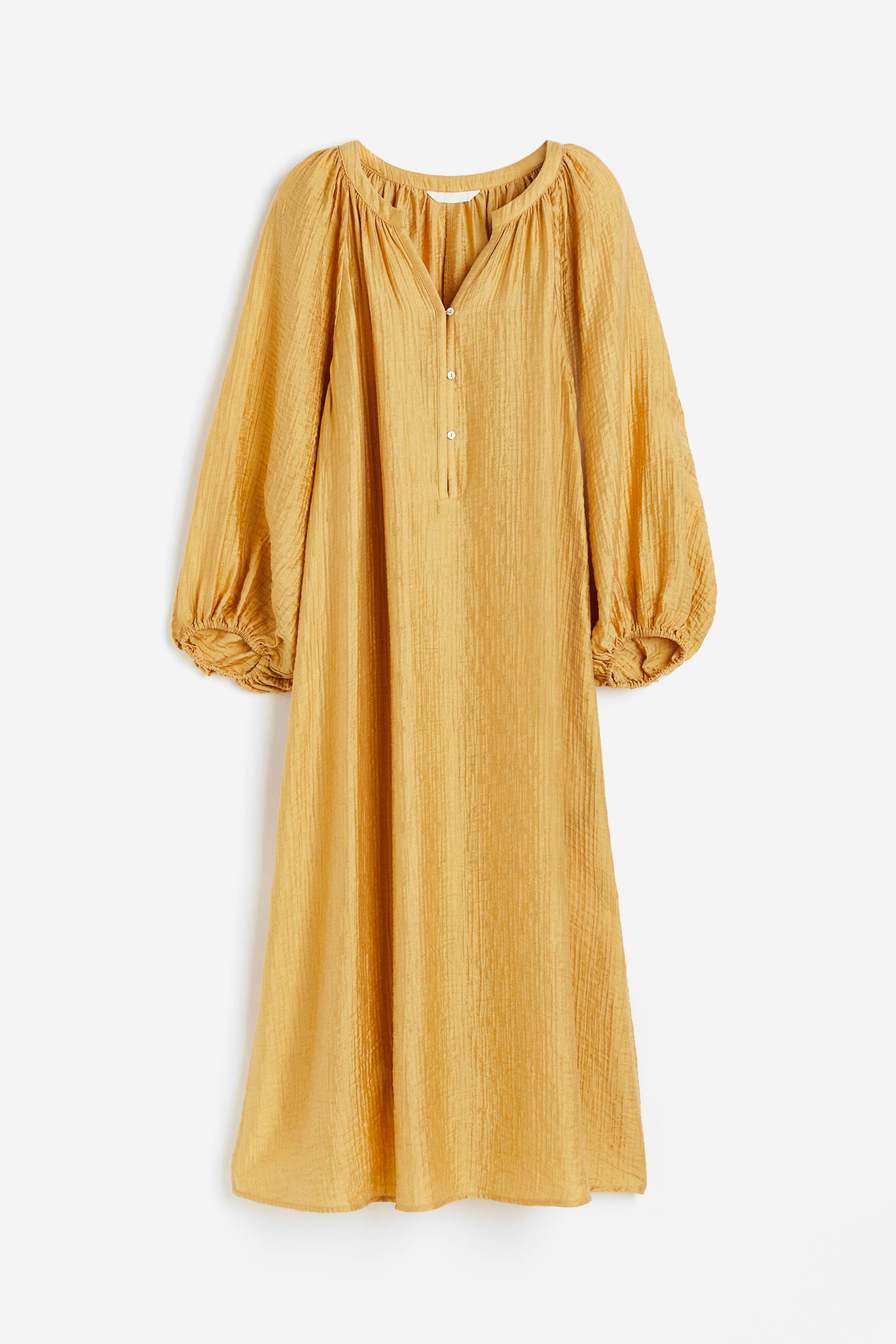 Women's Dusty yellow Crinkled Balloon-sleeved Dress | H&M PH