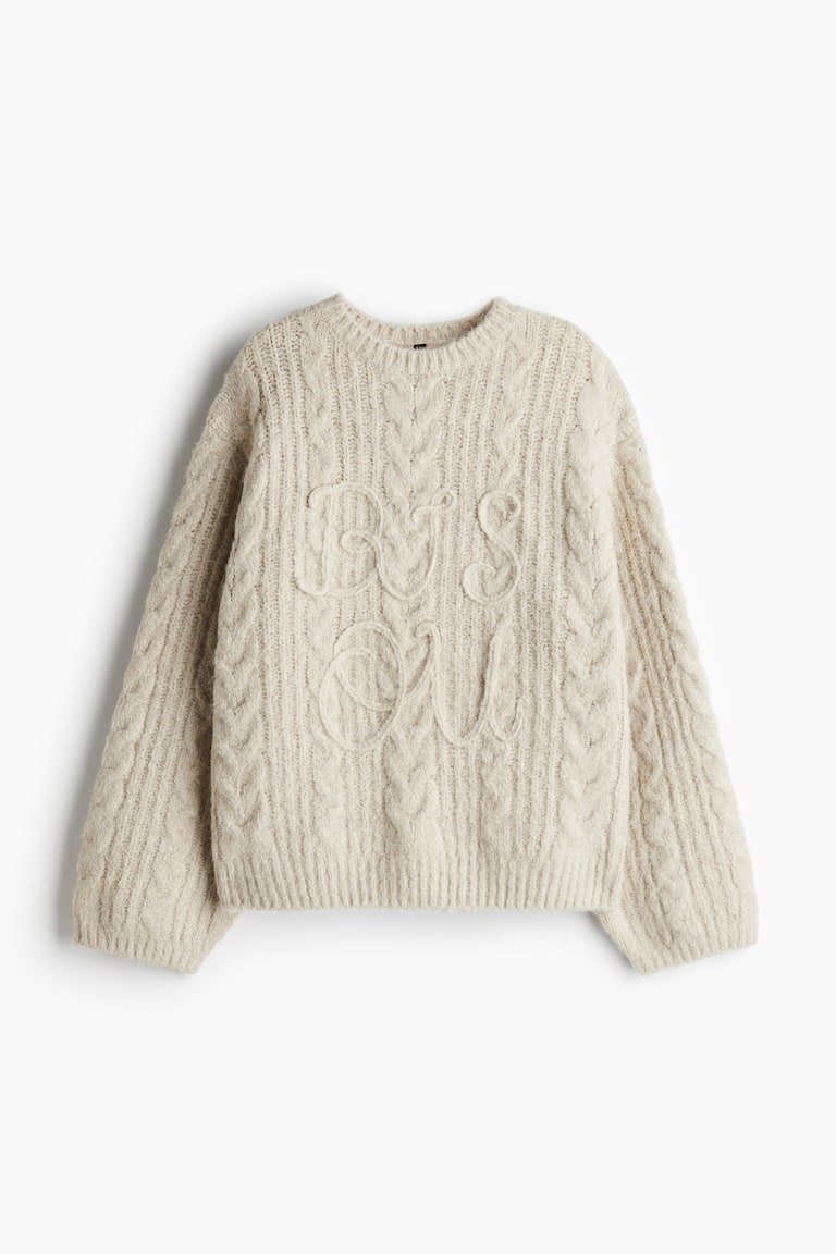 Women's Light beige Embroidered Cable-Knit Sweater | H&M US