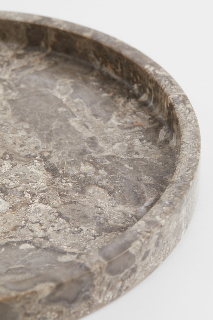 Grey/Marble-patterned Round marble tray at H&M Home | H&M GB