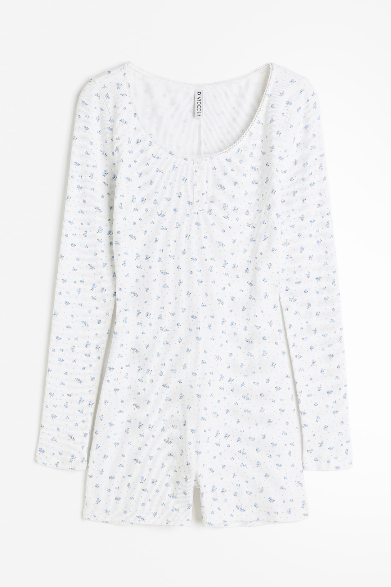 Ribbad pyjamas-playsuit - Vit/Blommig - DAM | H&M SE