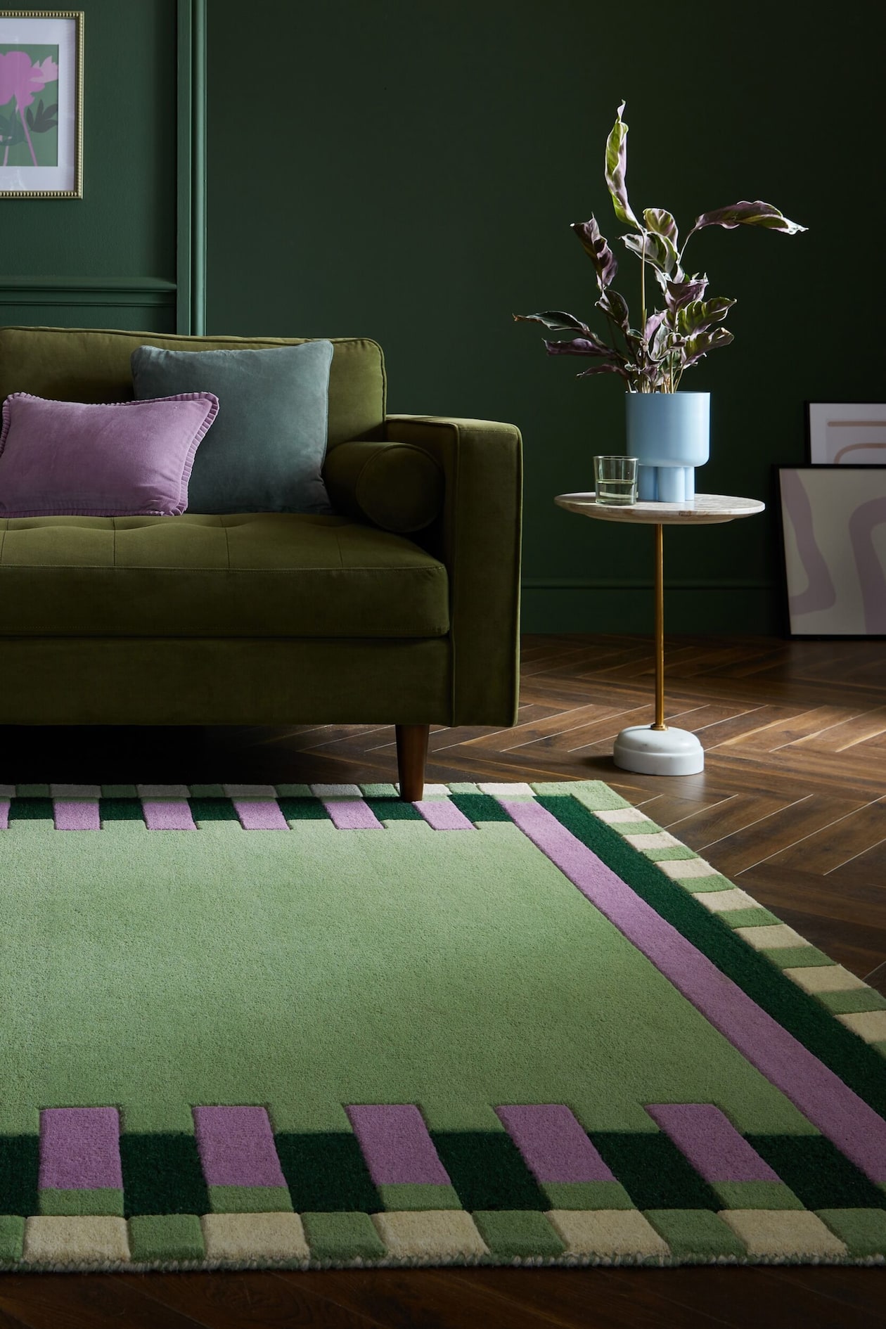 Kai Wool Border Rug - Green/purple - Flair Rugs - HOME | H&M BE