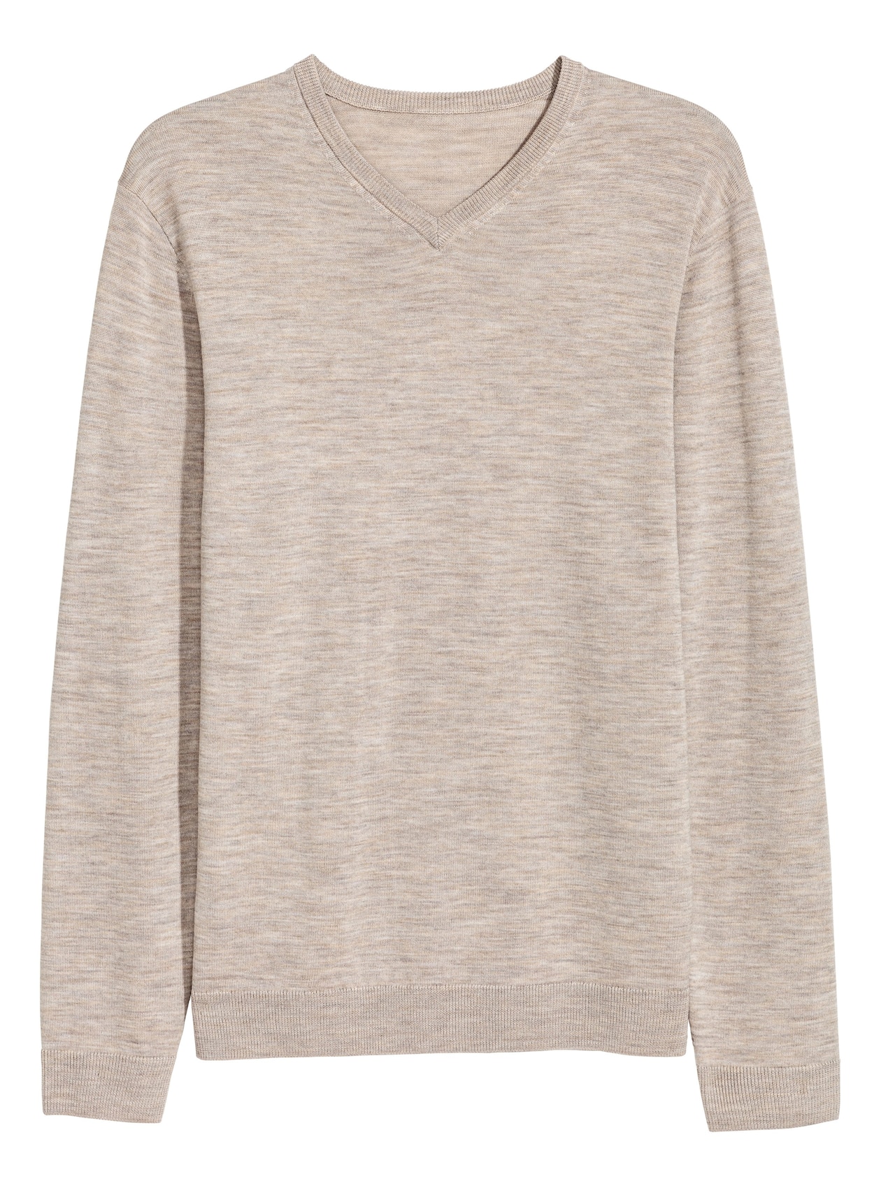 Men’s Beige melange V-neck Merino Wool Sweater - Long sleeve | H&M CA