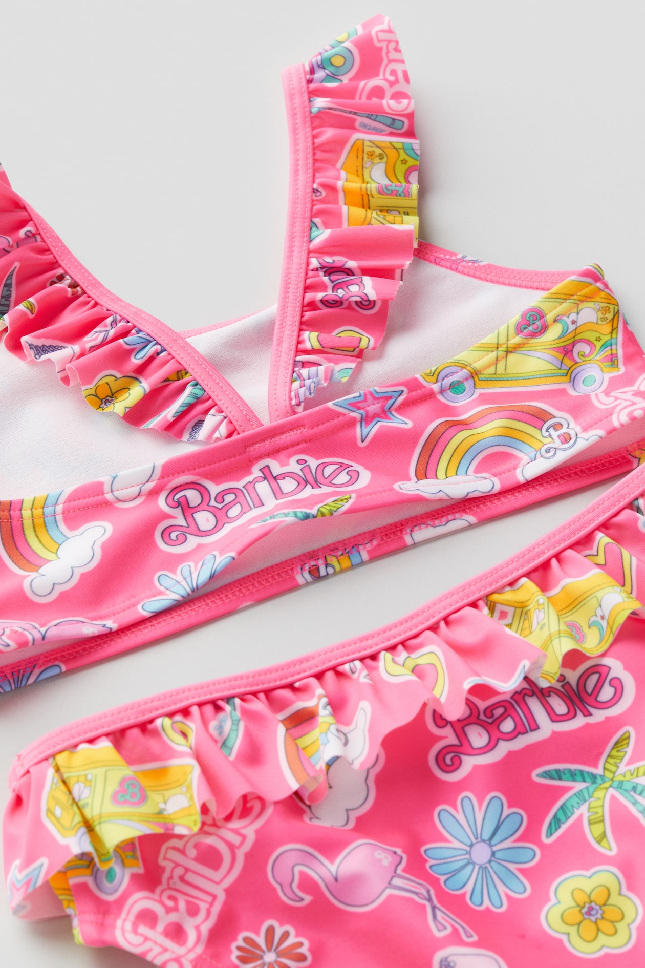 Bright pink/Barbie Flounced Printed Bikini | H&M CA