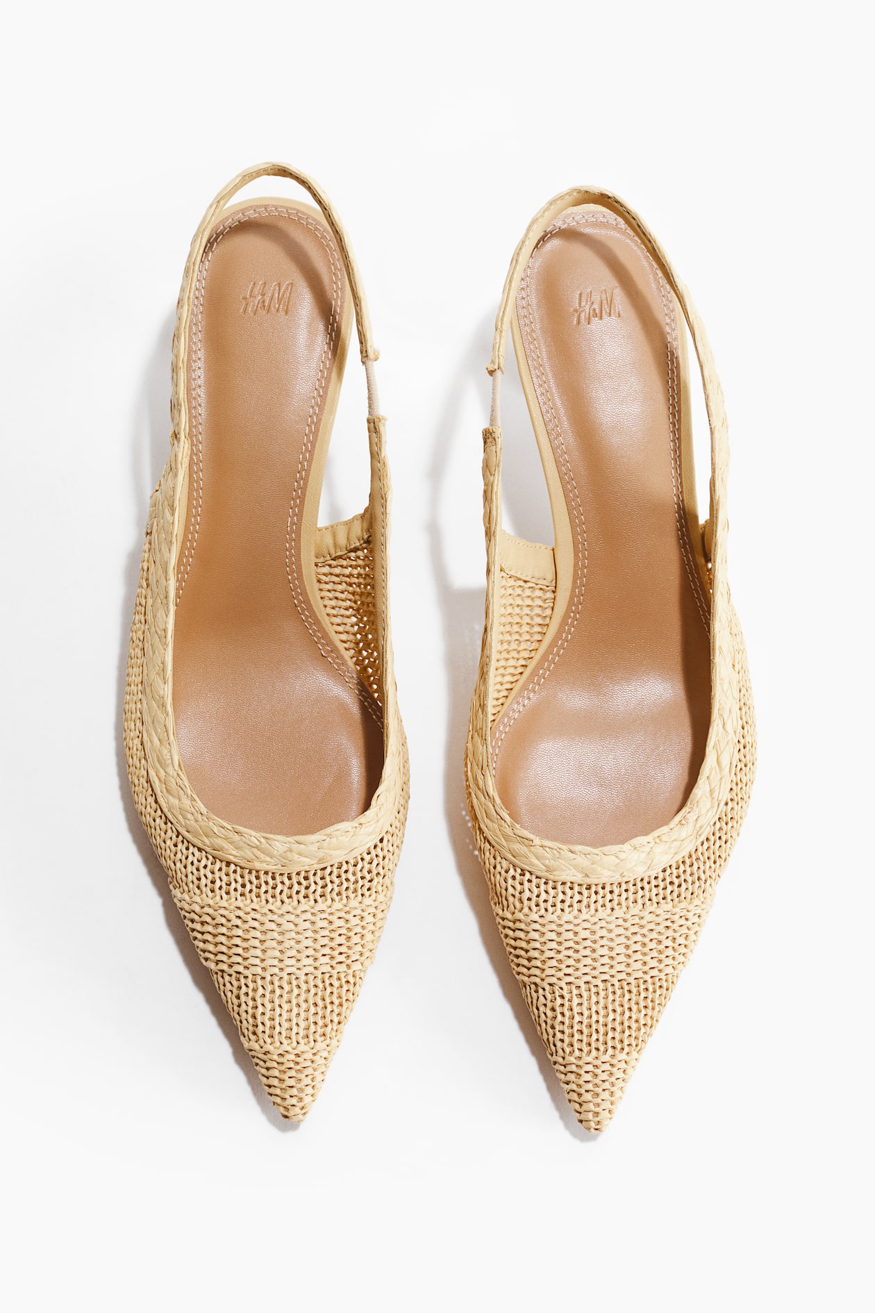 Women's Beige Kitten-Heeled Straw Slingbacks | H&M CA