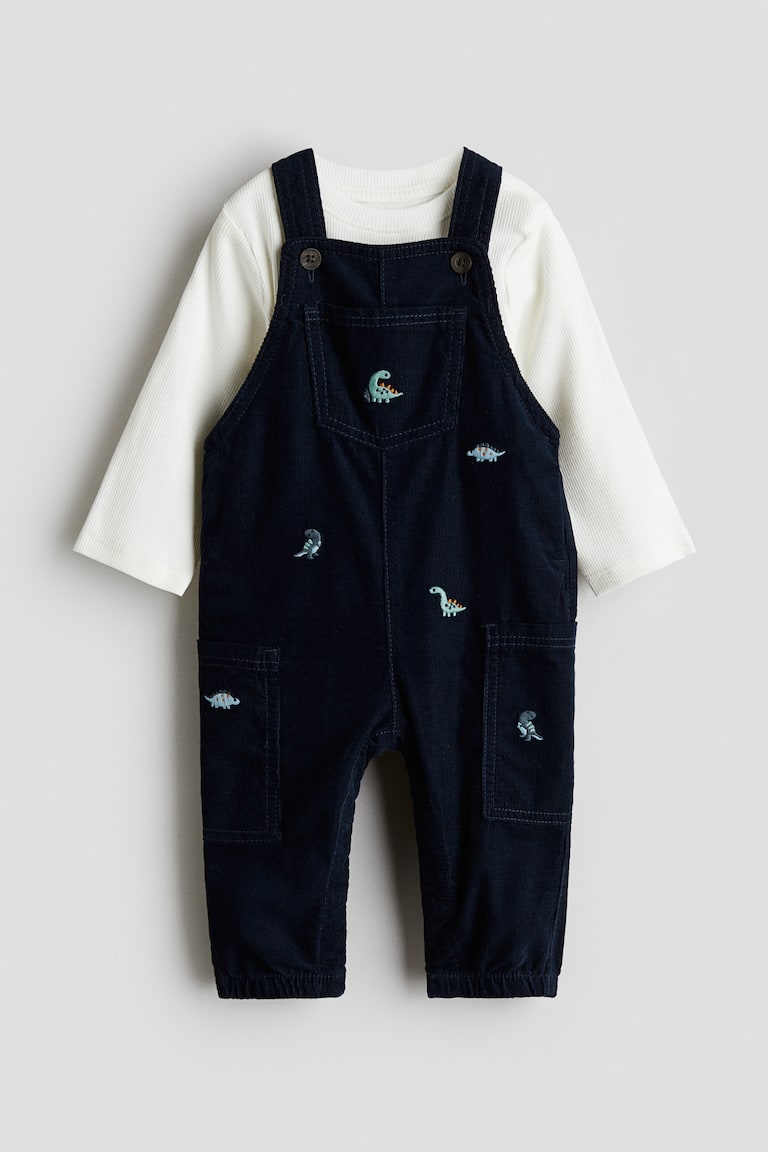 Navy blue/white 2-Piece Overall and Shirt Set for kids | H&M US