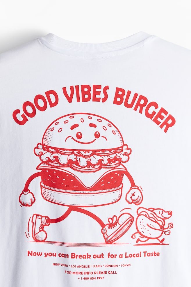 Loose Fit Printed T-shirt - White/Good Vibes Burger - Men | H&M US