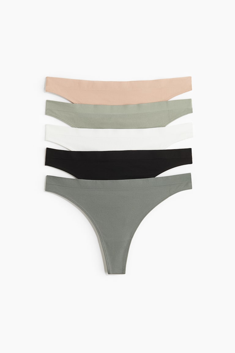 5-pack Seamless G-strings - Khaki green/Beige/White - Ladies | H&M AU
