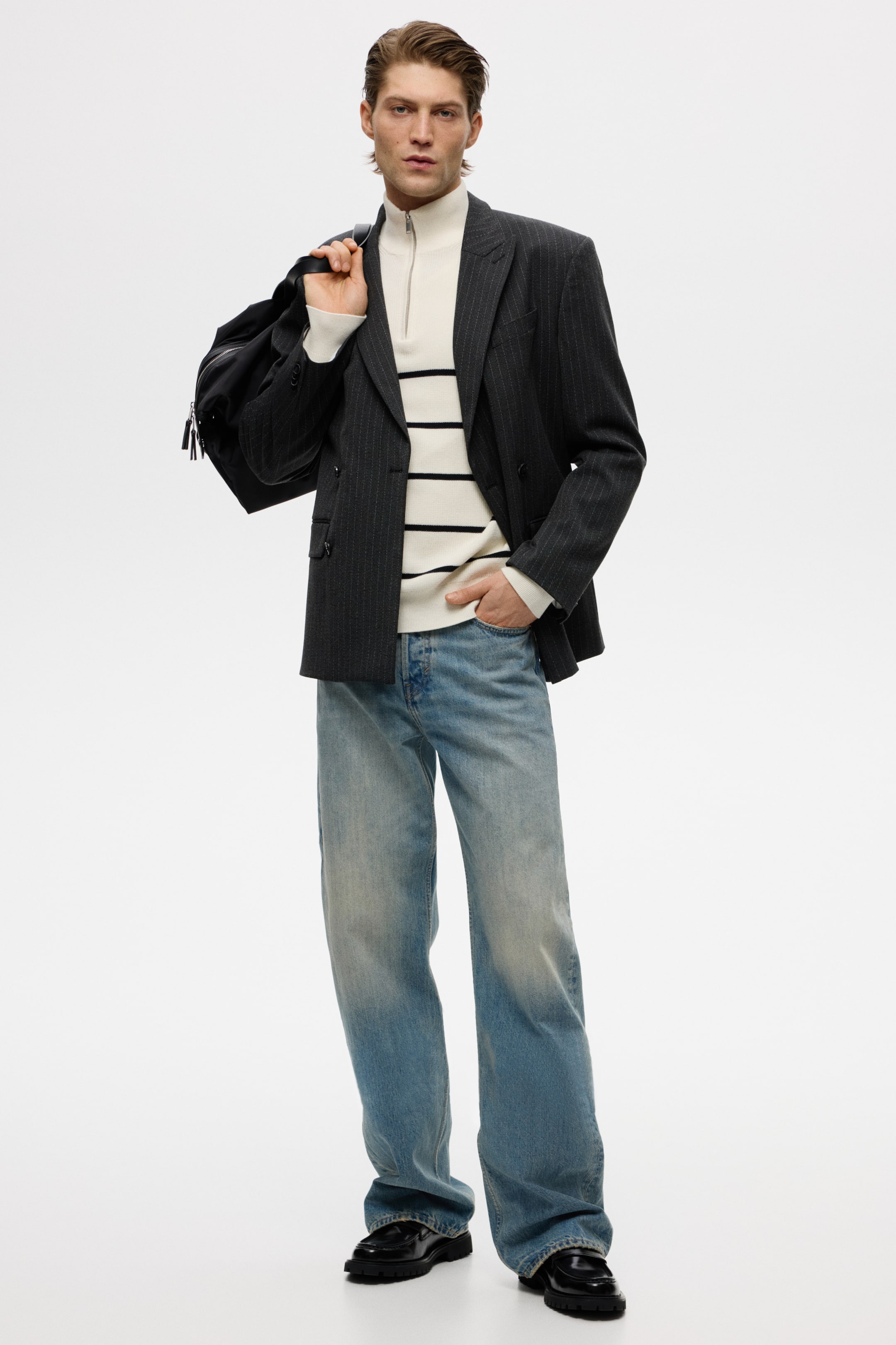 Regular Fit Half-Zip Sweater - Cream/striped - Men | H&M US