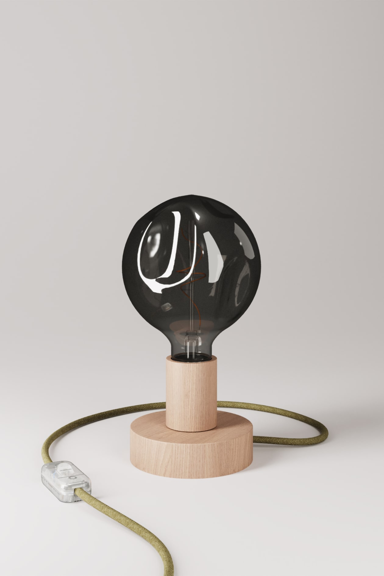 Wood Table Lamp With Bumped Light Bulb - Smoky/natürliches Holz ...