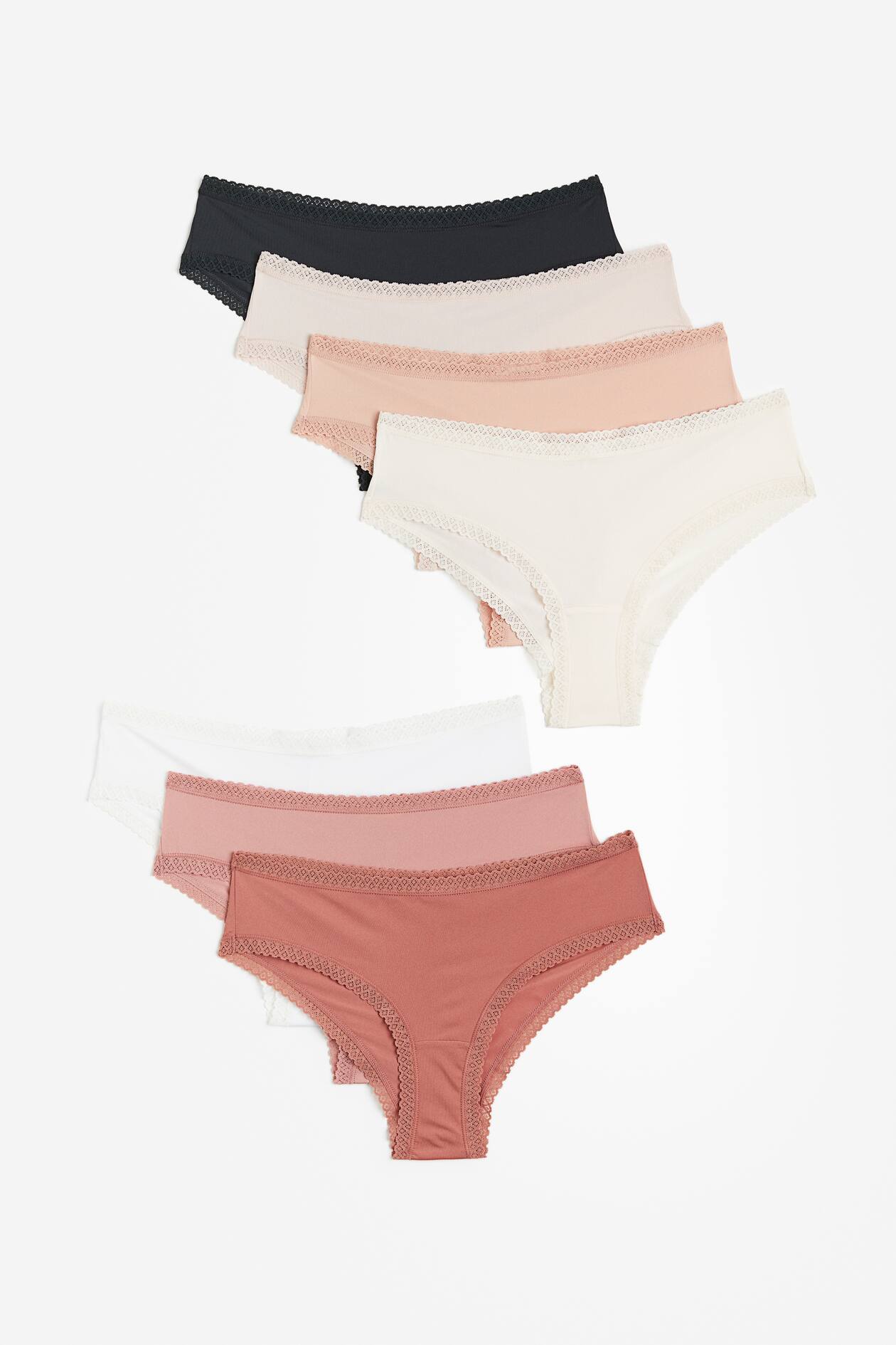 7-pak trusser Hipster - Normalhøj talje - Sort/Lys rosa/Pudderrosa ...