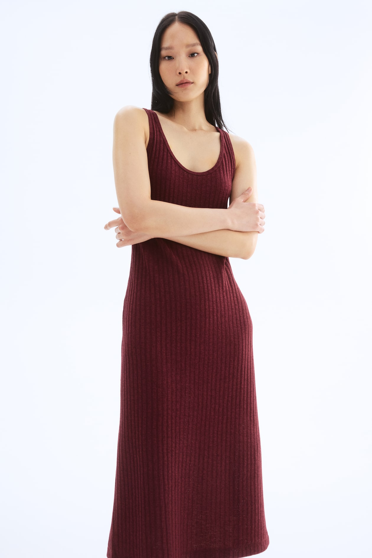 Ribgebreide jurk - Bordeauxrood - DAMES | H&M NL