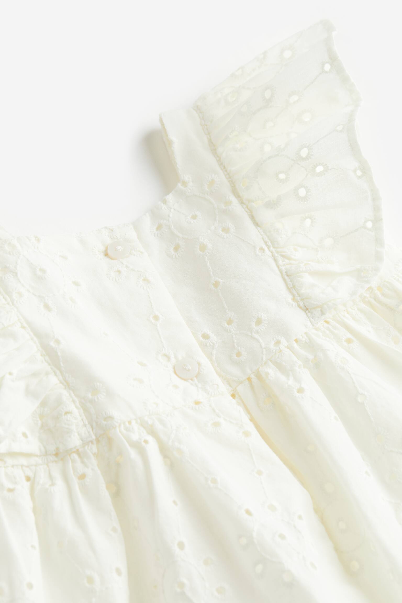 White Flounce-trimmed Eyelet Embroidery Dress for kids | H&M CA