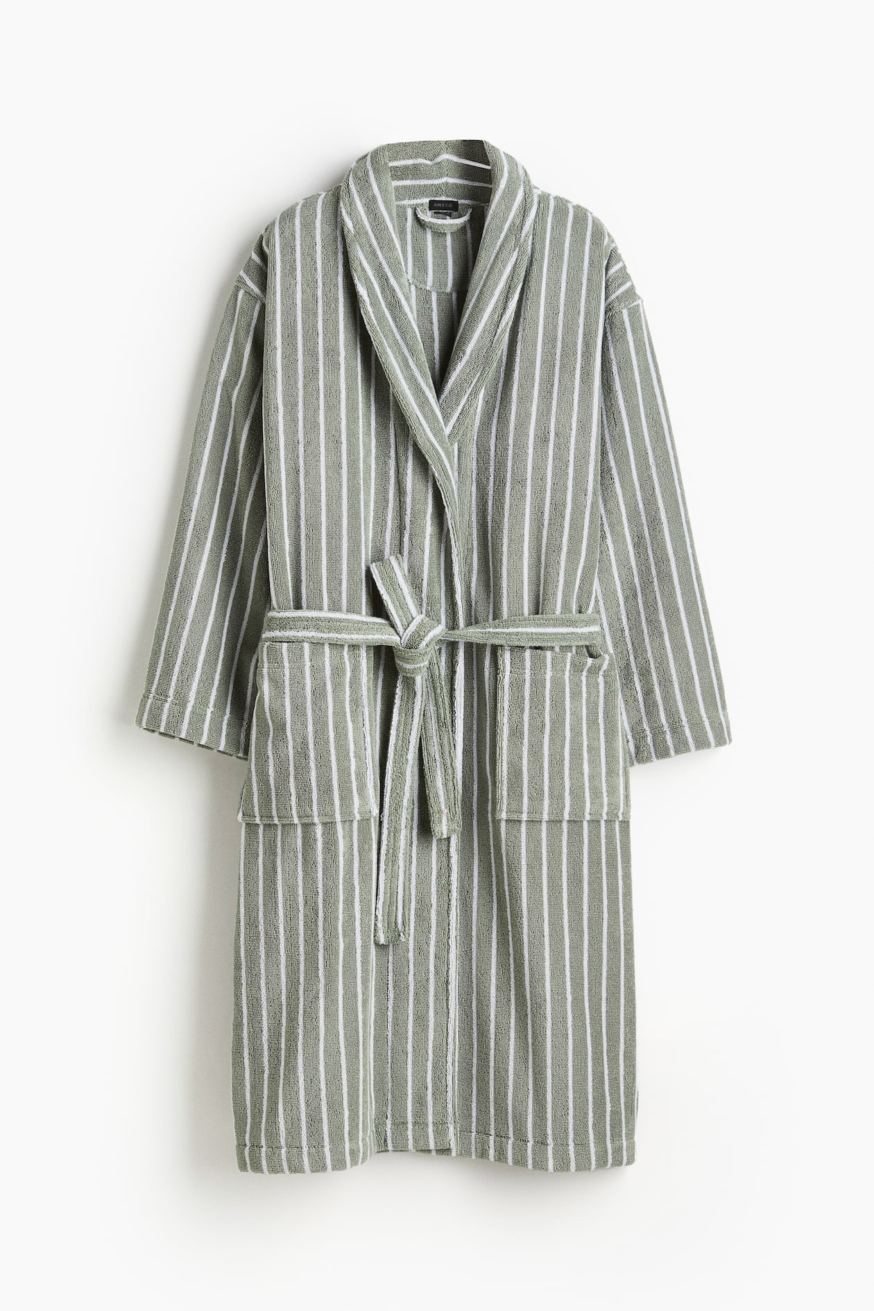 Sage green/Striped Cotton terry dressing gown at H&M Home | H&M GB