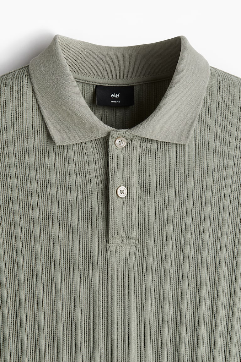 Slim-Fit Textured Jersey Polo Shirt - Green - Men | H&M US