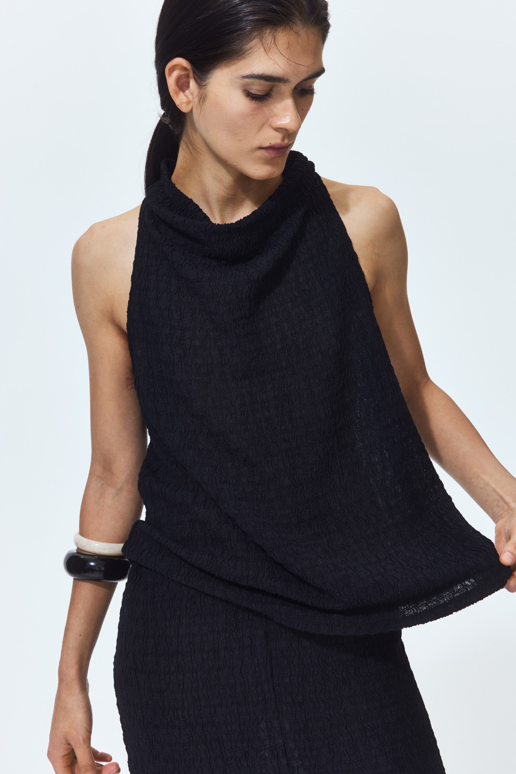 Women's Black Crinkled Cowl-Neck Top | H&M US