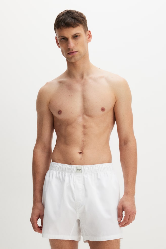 2-pack Woven Cotton Sateen Boxer Shorts - White - Men | H&M US