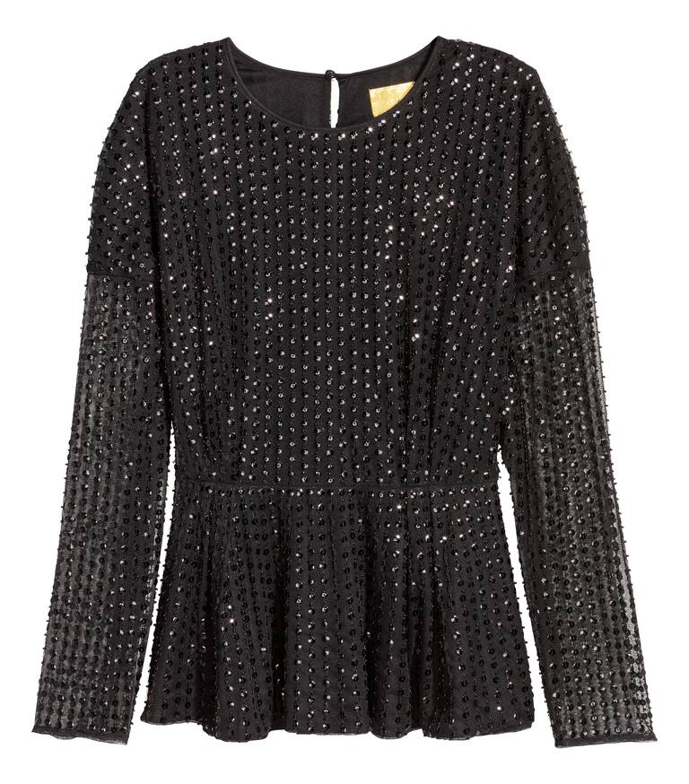 Sequined Mesh Top - Black - Ladies | H&M US