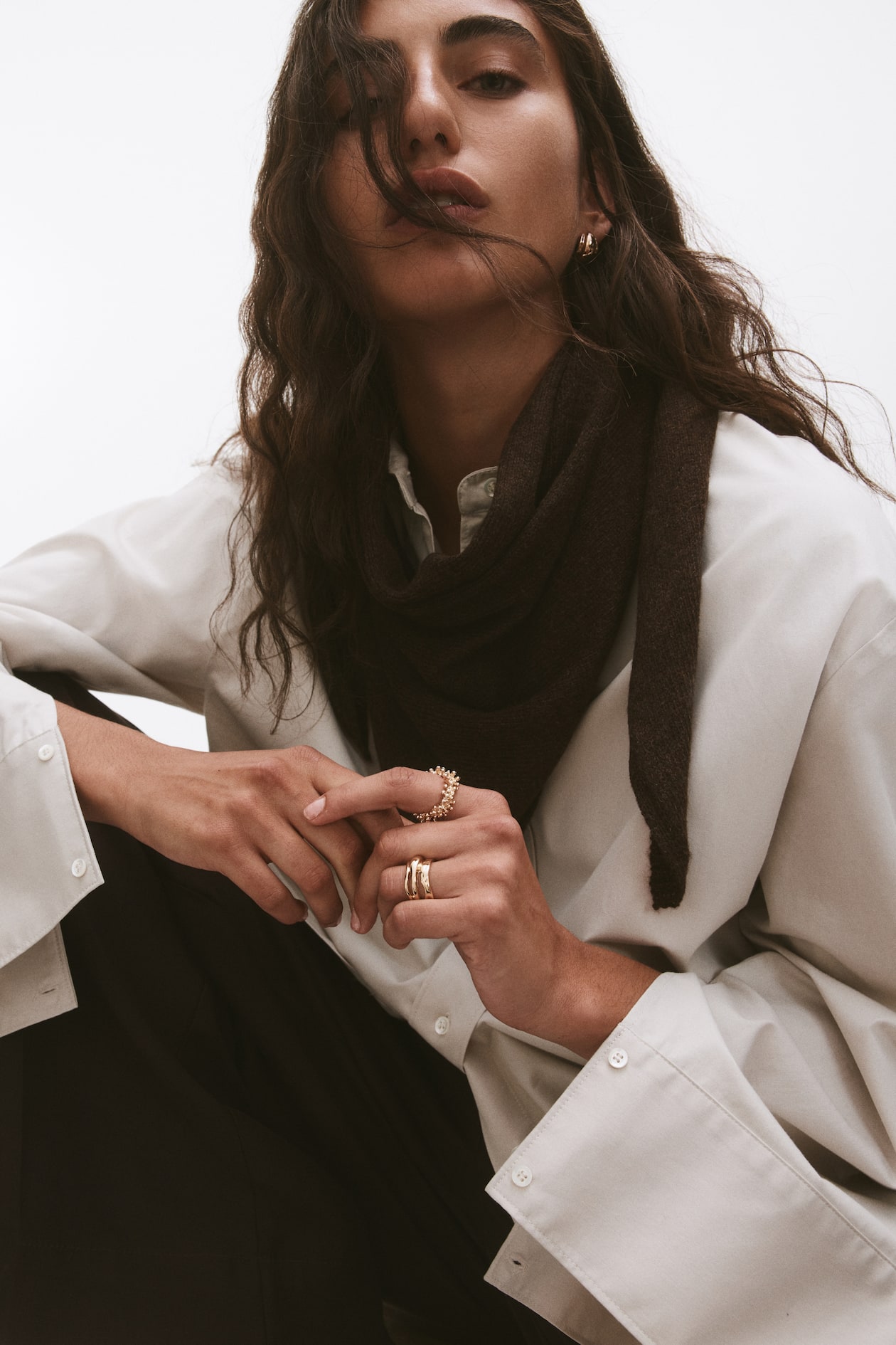 Fine-knit scarf - Dark brown - Ladies | H&M GB