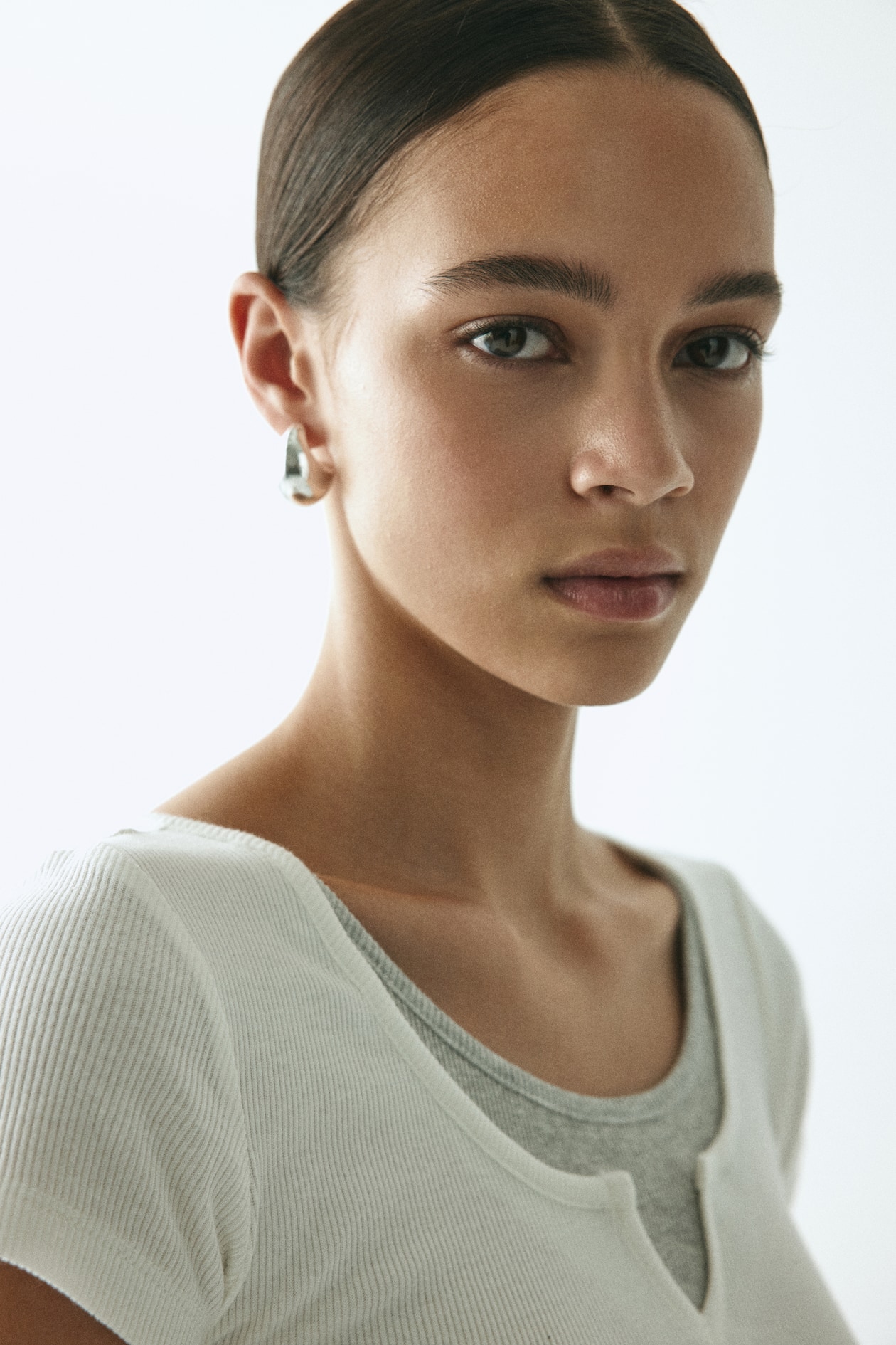 Layered top - White/Light grey marl - Ladies | H&M IN