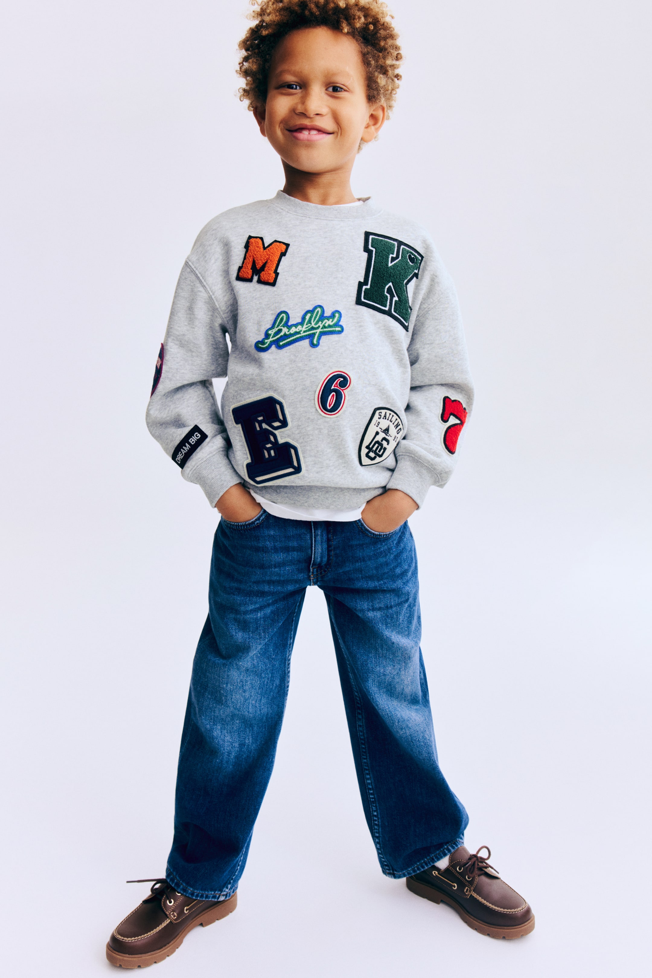 Appliquéd brushed-inside sweatshirt - Light grey marl/Patches - Kids ...