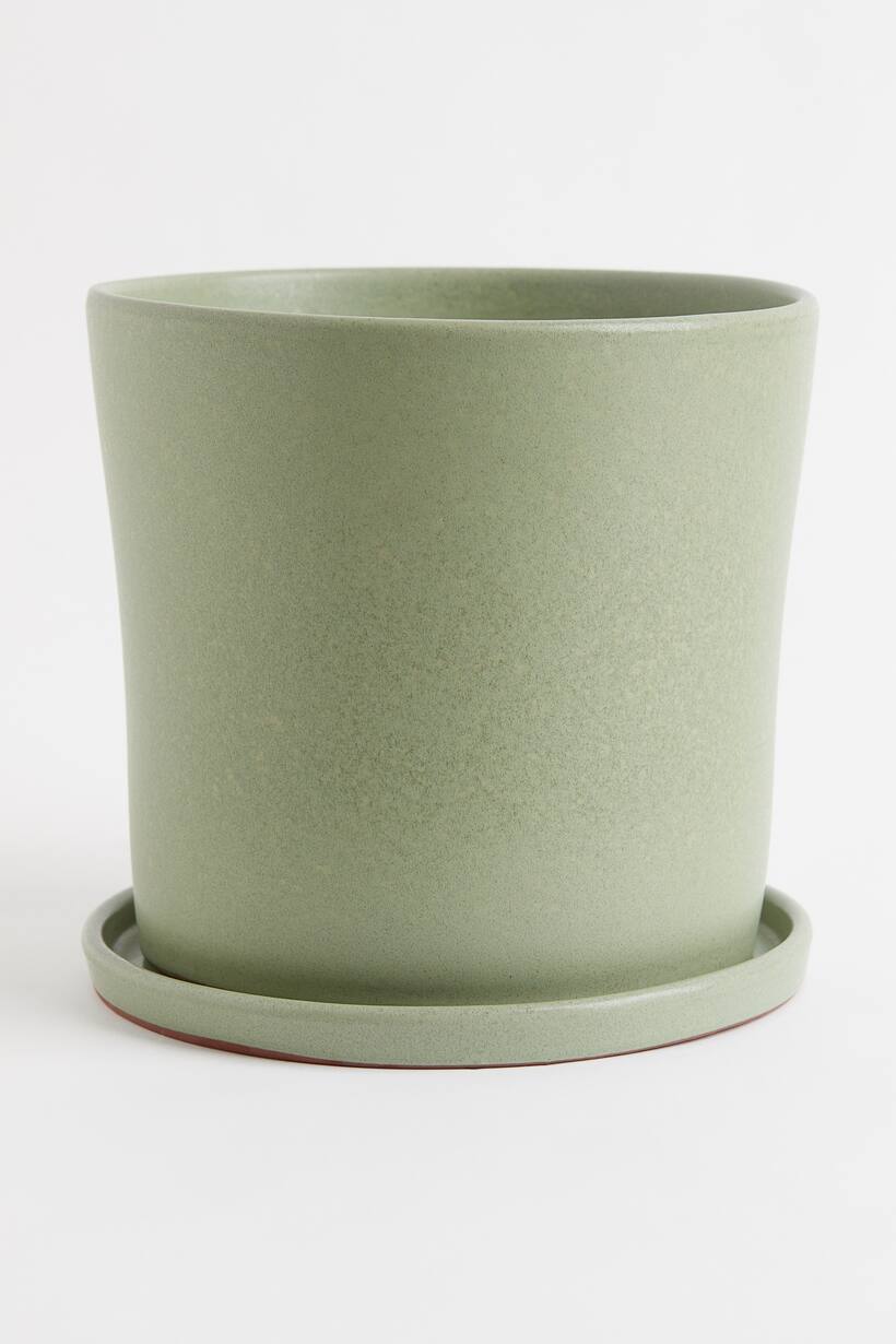 Large Plant Pot and Saucer - Khaki green - Home All | H&M US