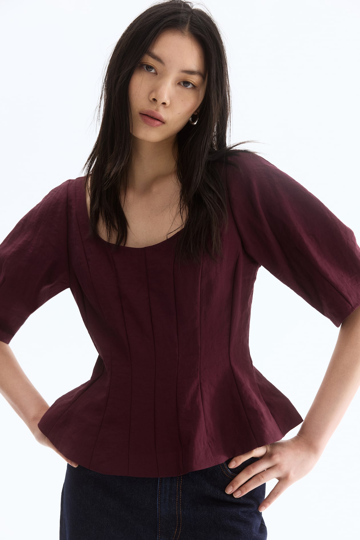 Scoop Neck Blouse - Burgundy - Ladies | H&M AU